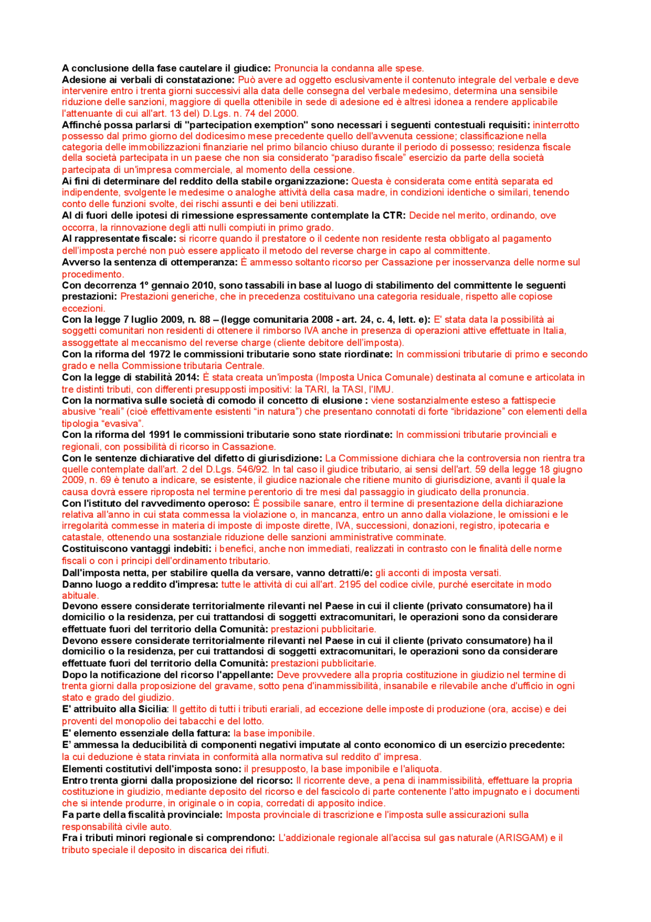 Esame Diritto Tributario Prove Desame Di Diritto Tributario Docsity