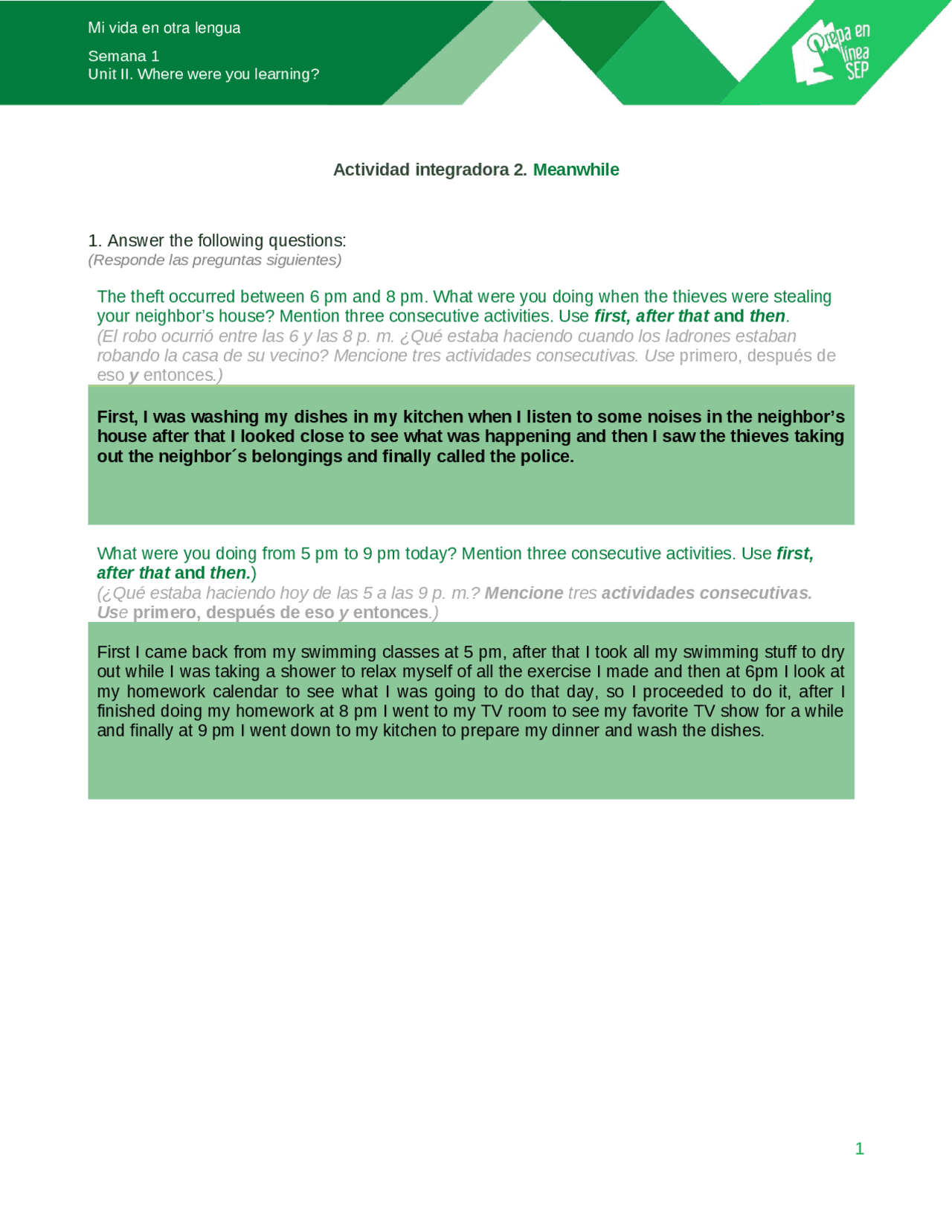 Actividad Integradora 2 Modulo 7 Ejercicios De Inglés Docsity