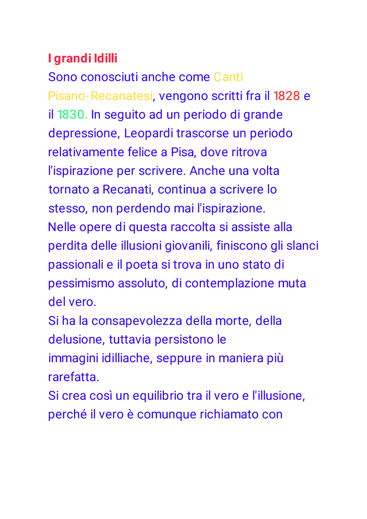 I grandi idilli Giacomo Leopardi - Docsity