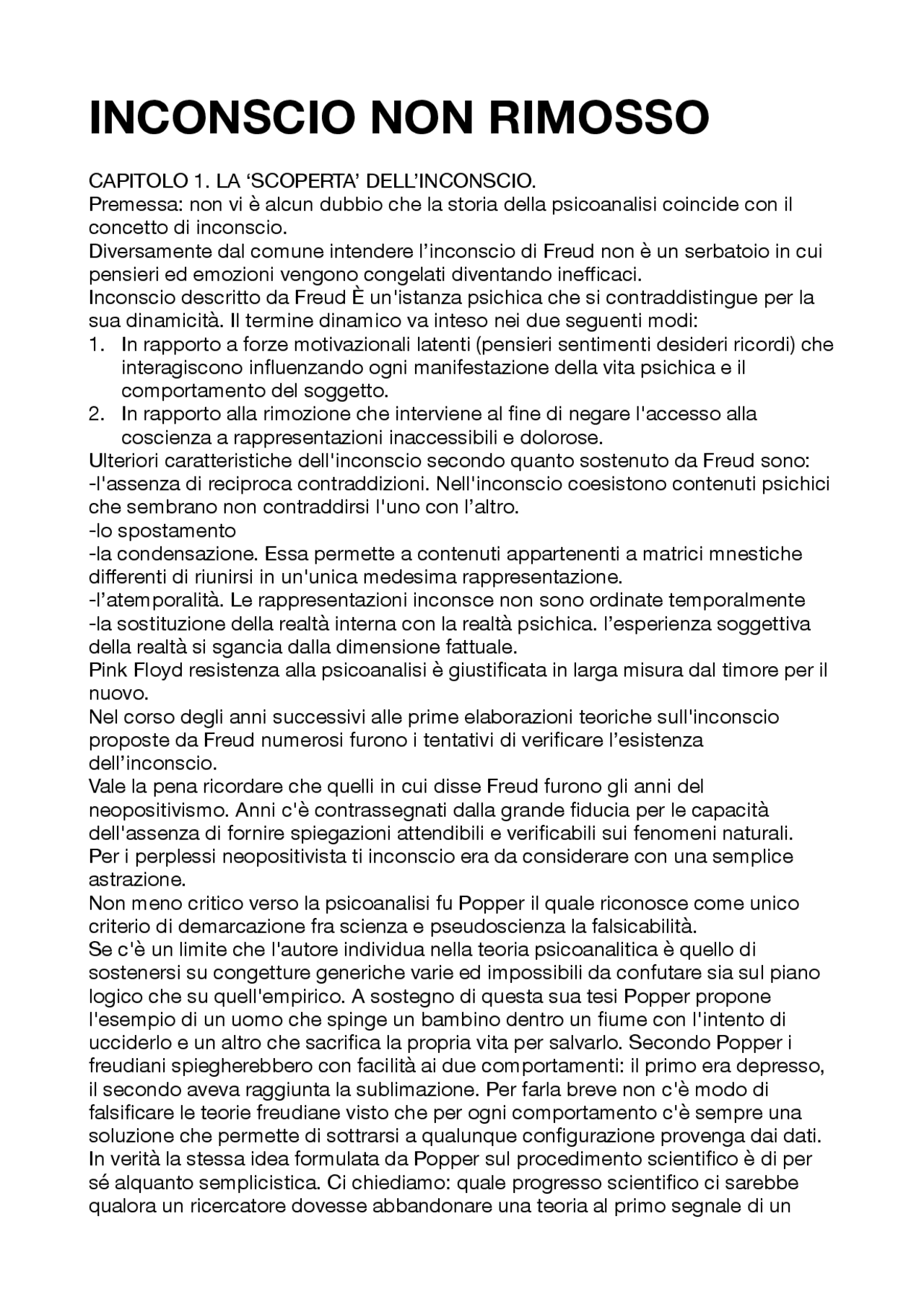 Inconscio Non Rimosso E Freud Docsity