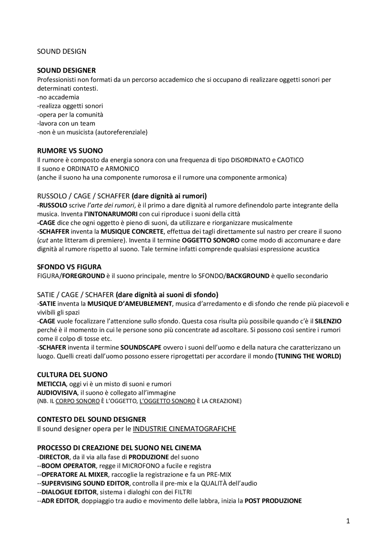 Sound Design Riassunto Appunti Di Design Docsity