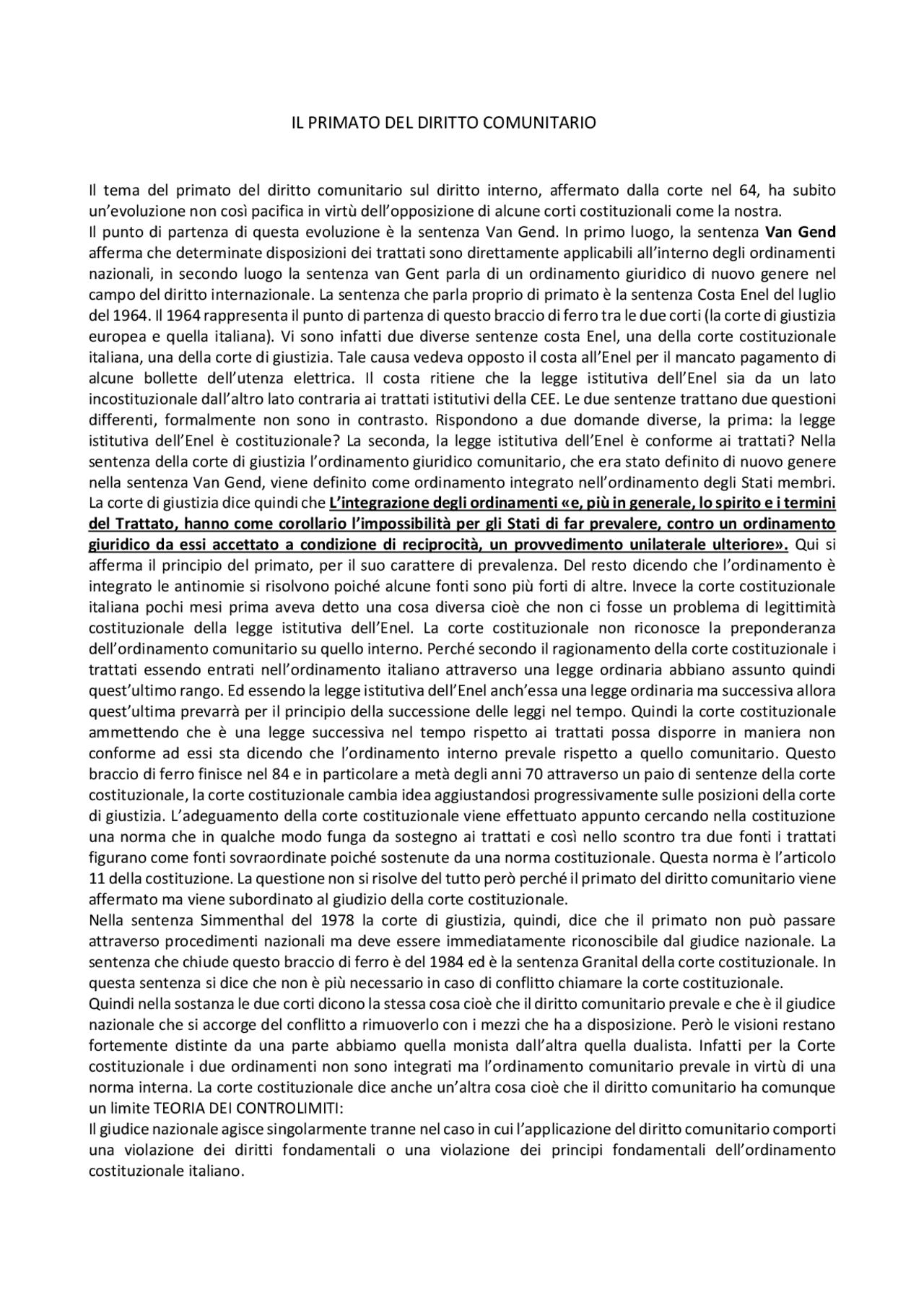 Il Primato Del Diritto Comunitario Docsity