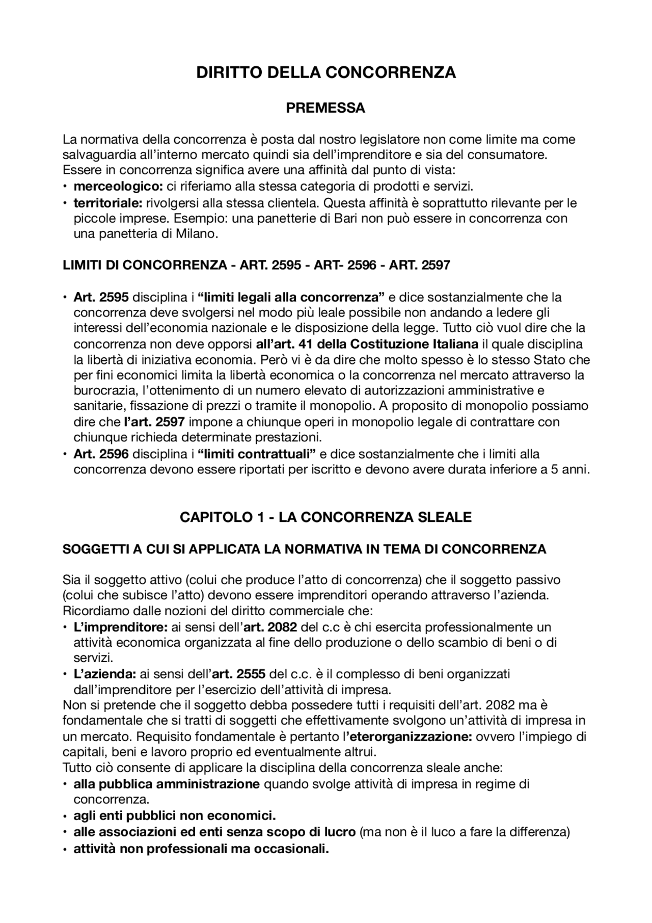Diritto della Concorrenza Riassunto Esame (Completo) Uniba - Docsity