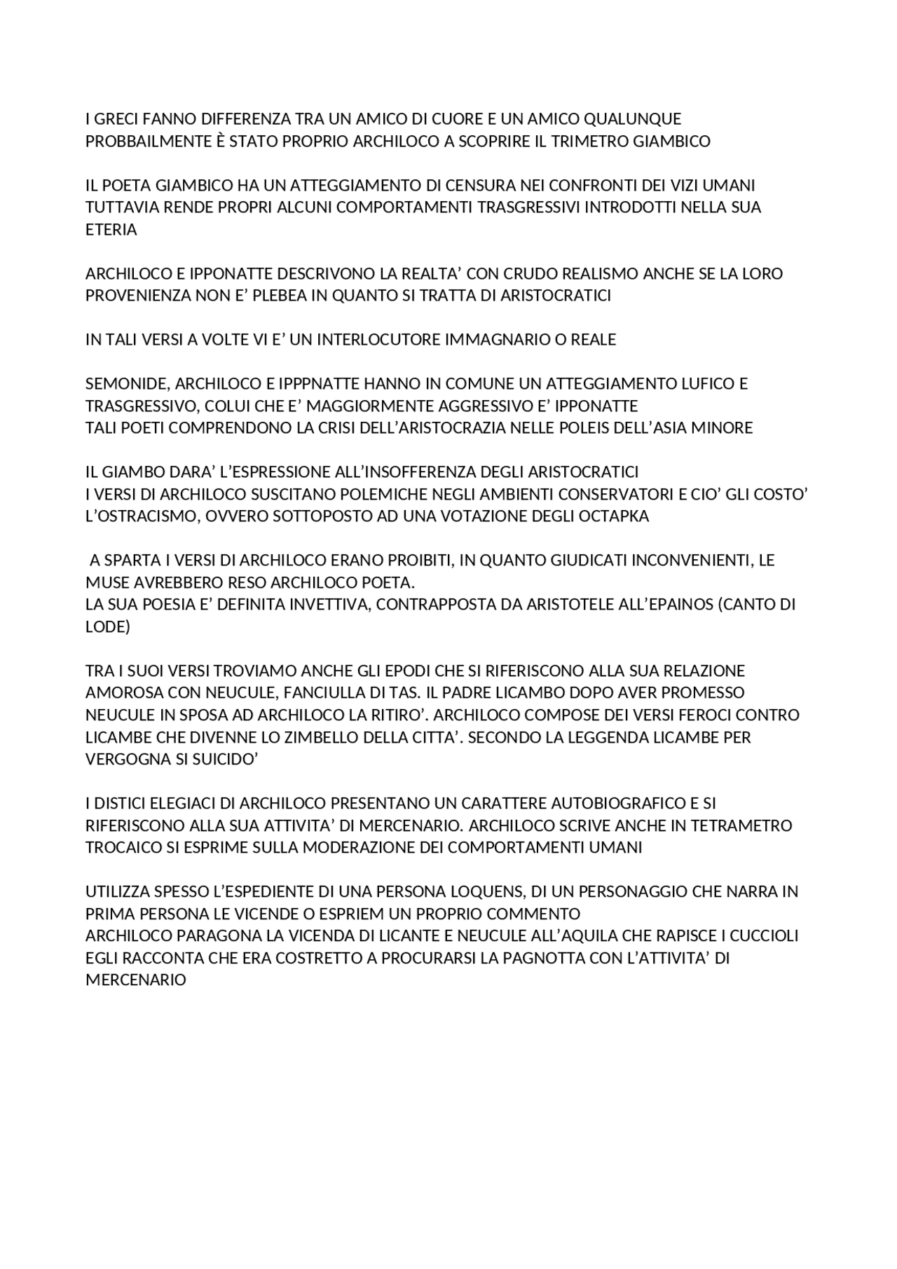 APPUNTI GENERICI SU ARCHILOCO | Resumos de Greco | Docsity