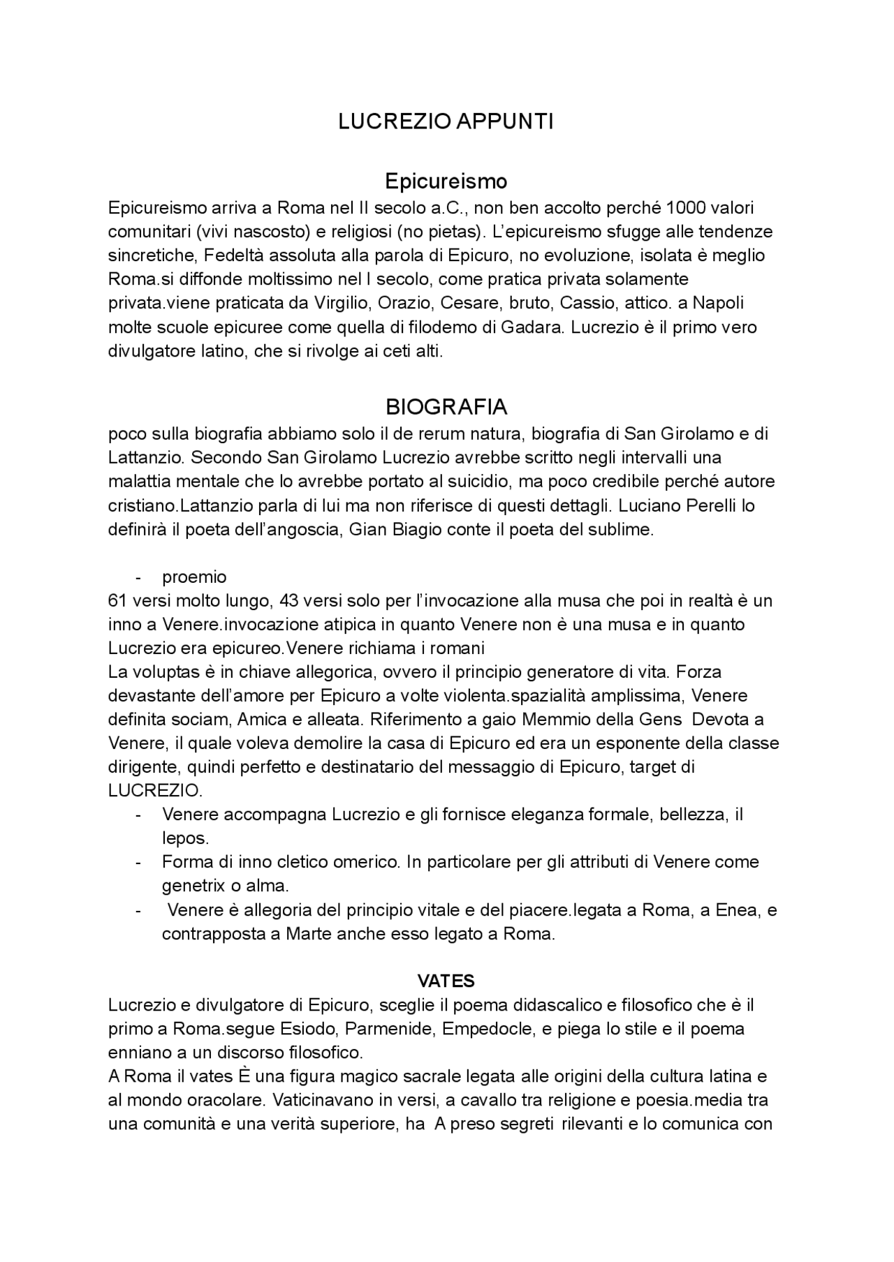 Lucrezio Appunti Per Esame Di Stato Docsity
