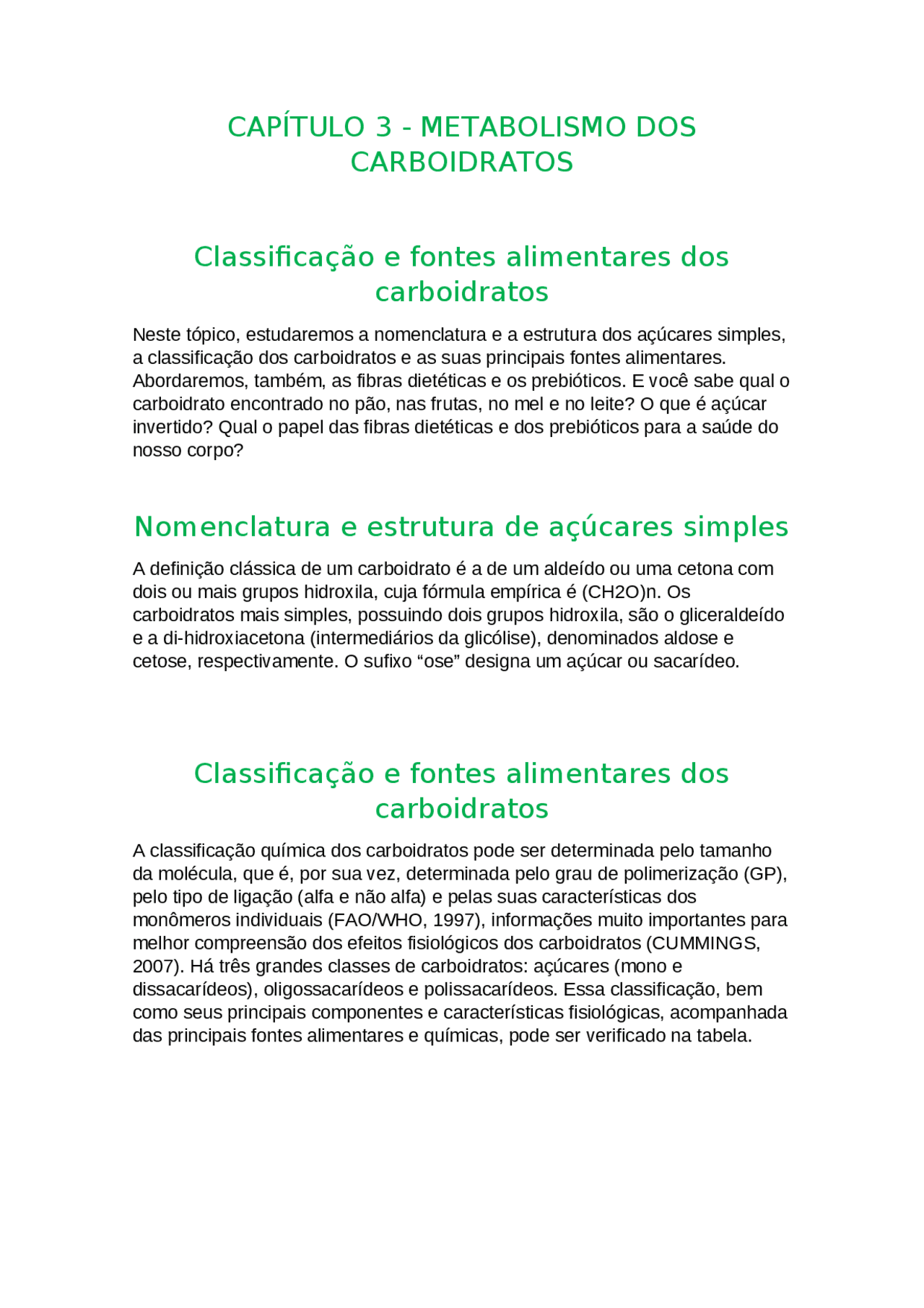 Metabolismo Dos Carboidratos Resumos Processos Químicos Docsity