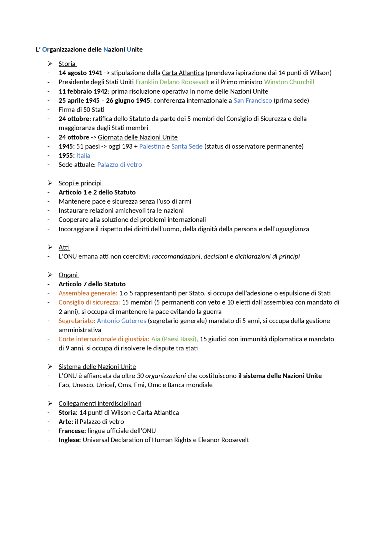 Schema sintetico sull'onu - Docsity