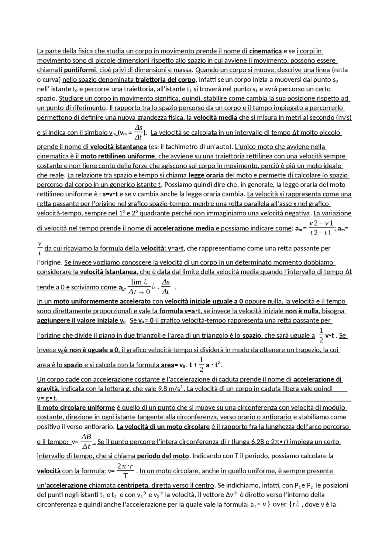 Riassunto Della Cinematica Docsity