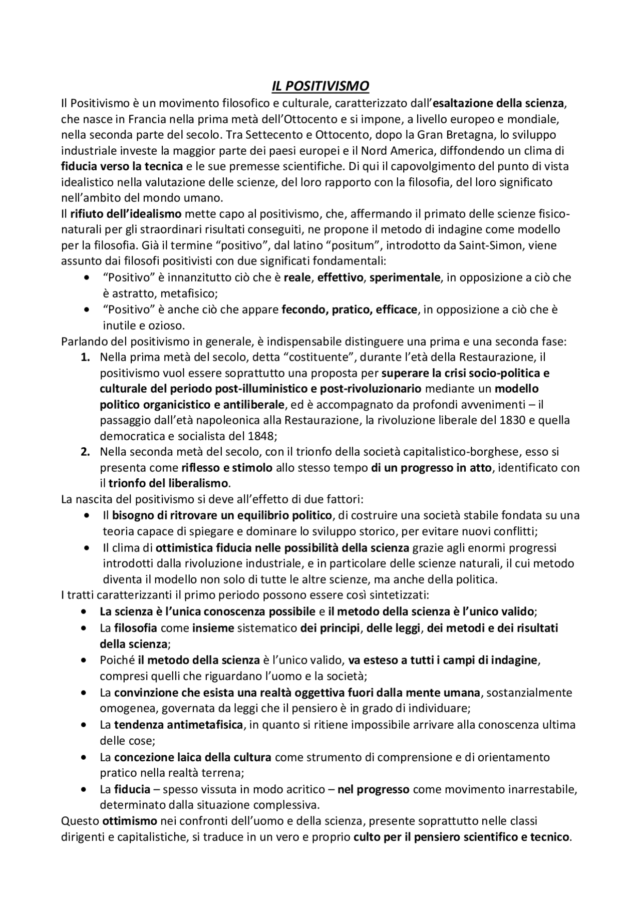 Il Positivismo Docsity