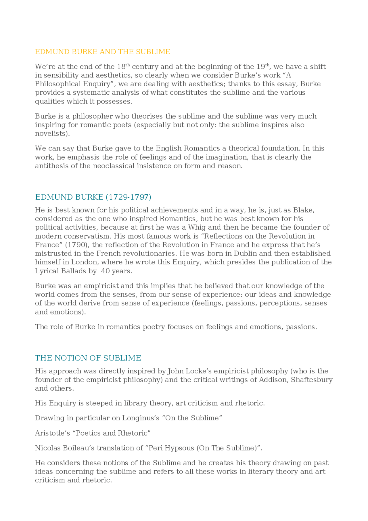 Edmund Burke And The Sublime Docsity