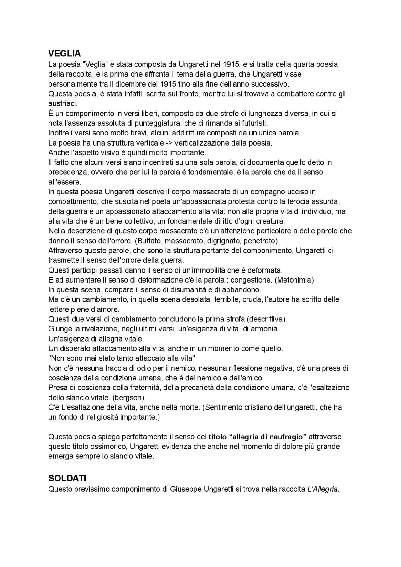 Ungaretti Poesie Riassunto E Analisi Docsity