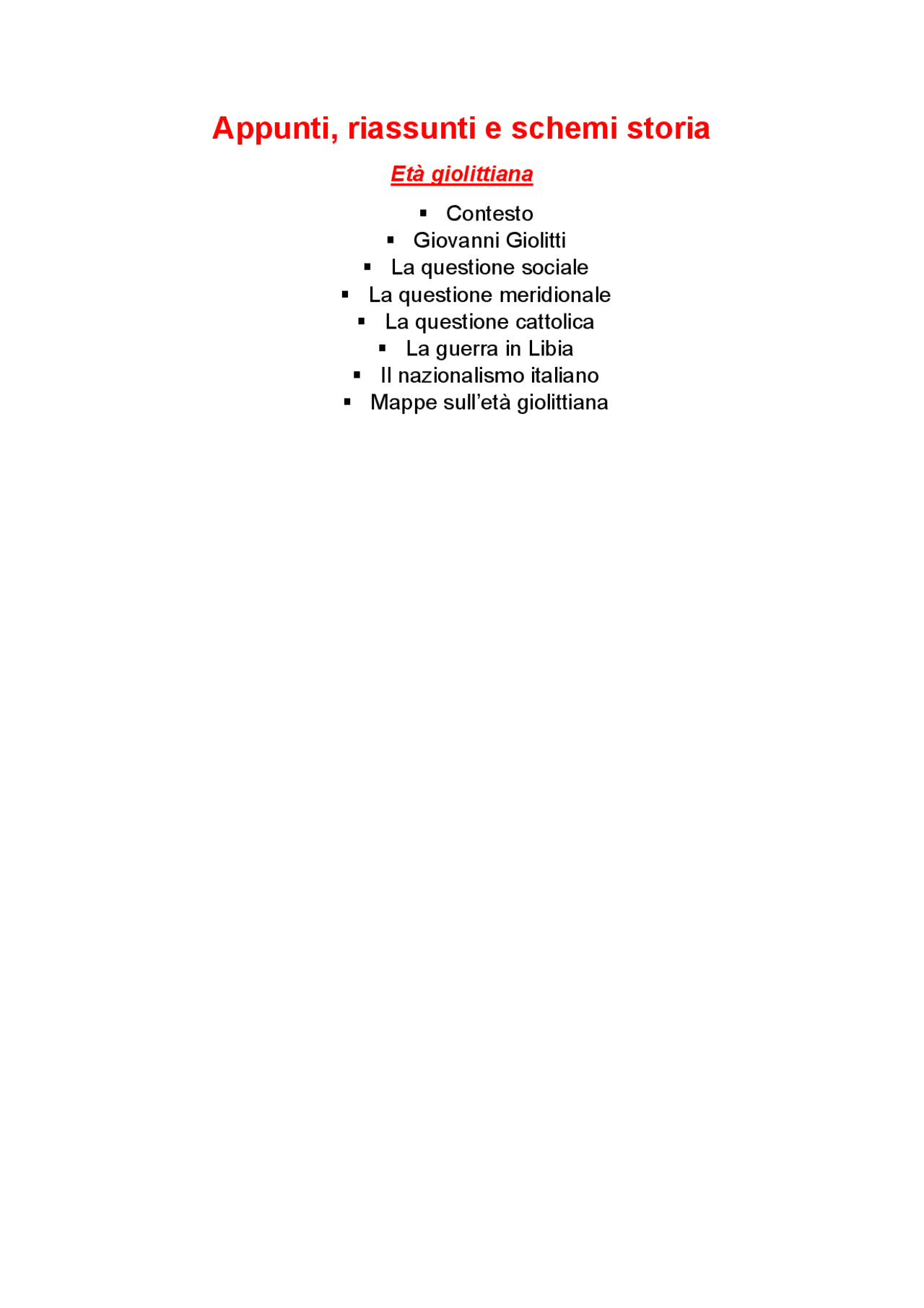 Appunti E Mappe Concettuali Sulletà Giolittiana Docsity