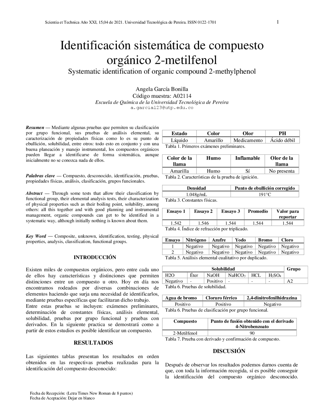 Identificación del MetilFenol - Docsity