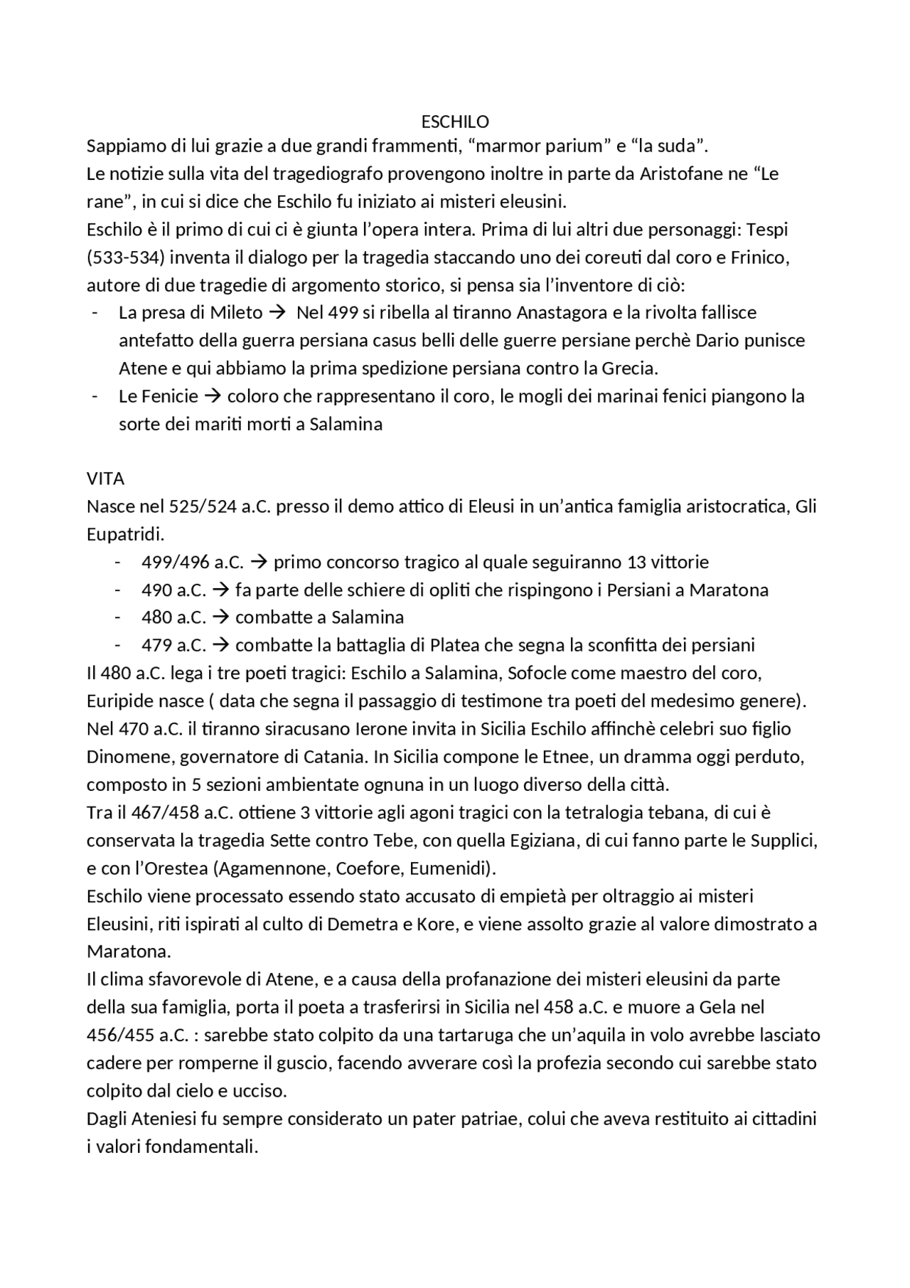 Eschilo Vita E Brani Docsity