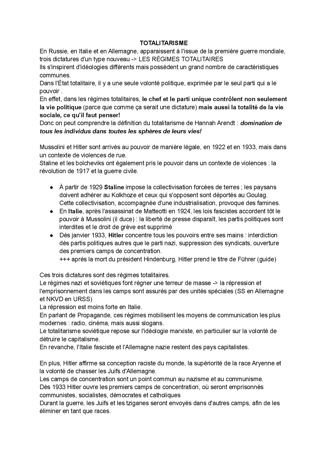 I Totalitarismi Riassunto In Francese Docsity
