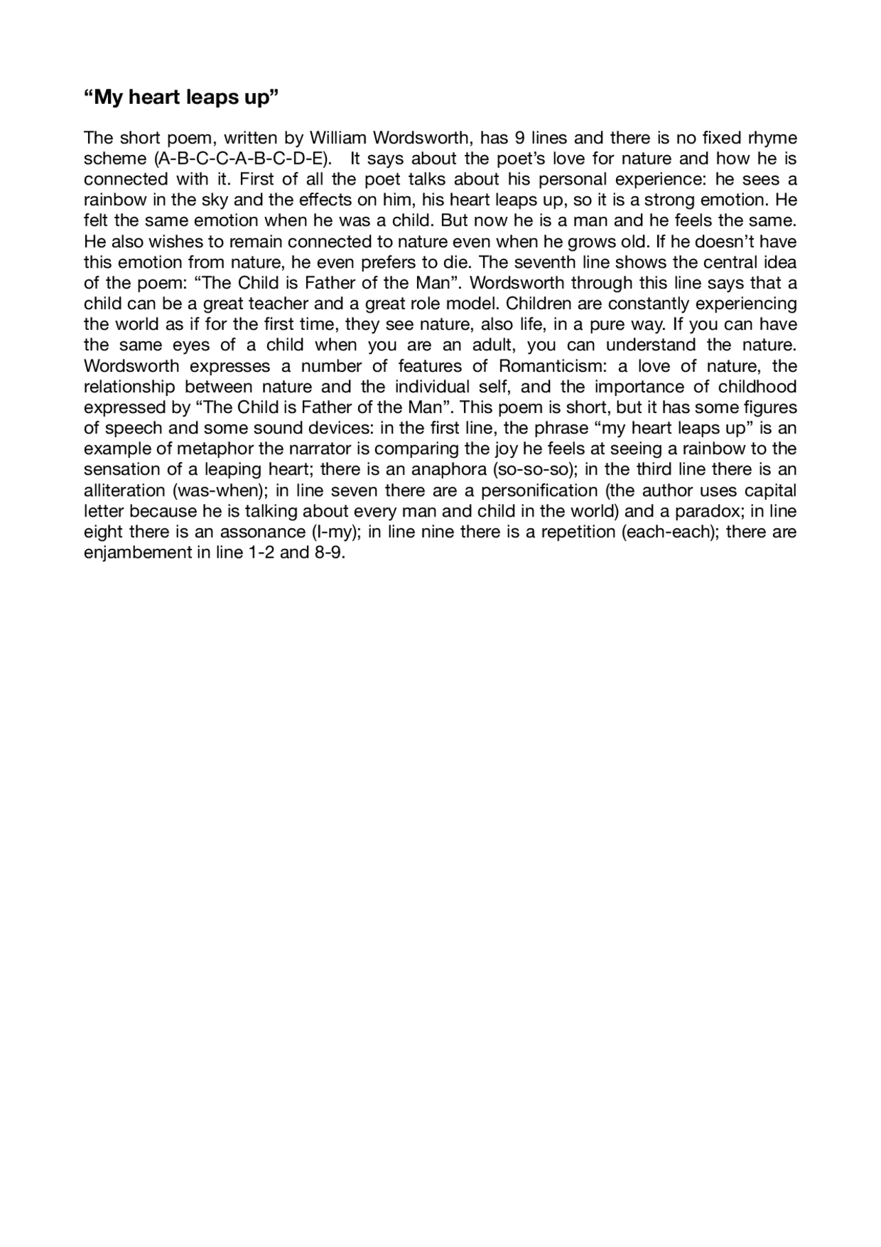 My heart leaps up (Wordsworth) - Docsity