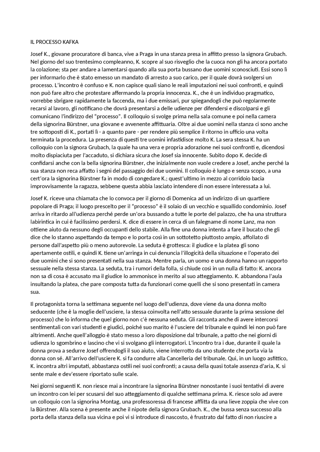 Il Processo Di Kafka Docsity