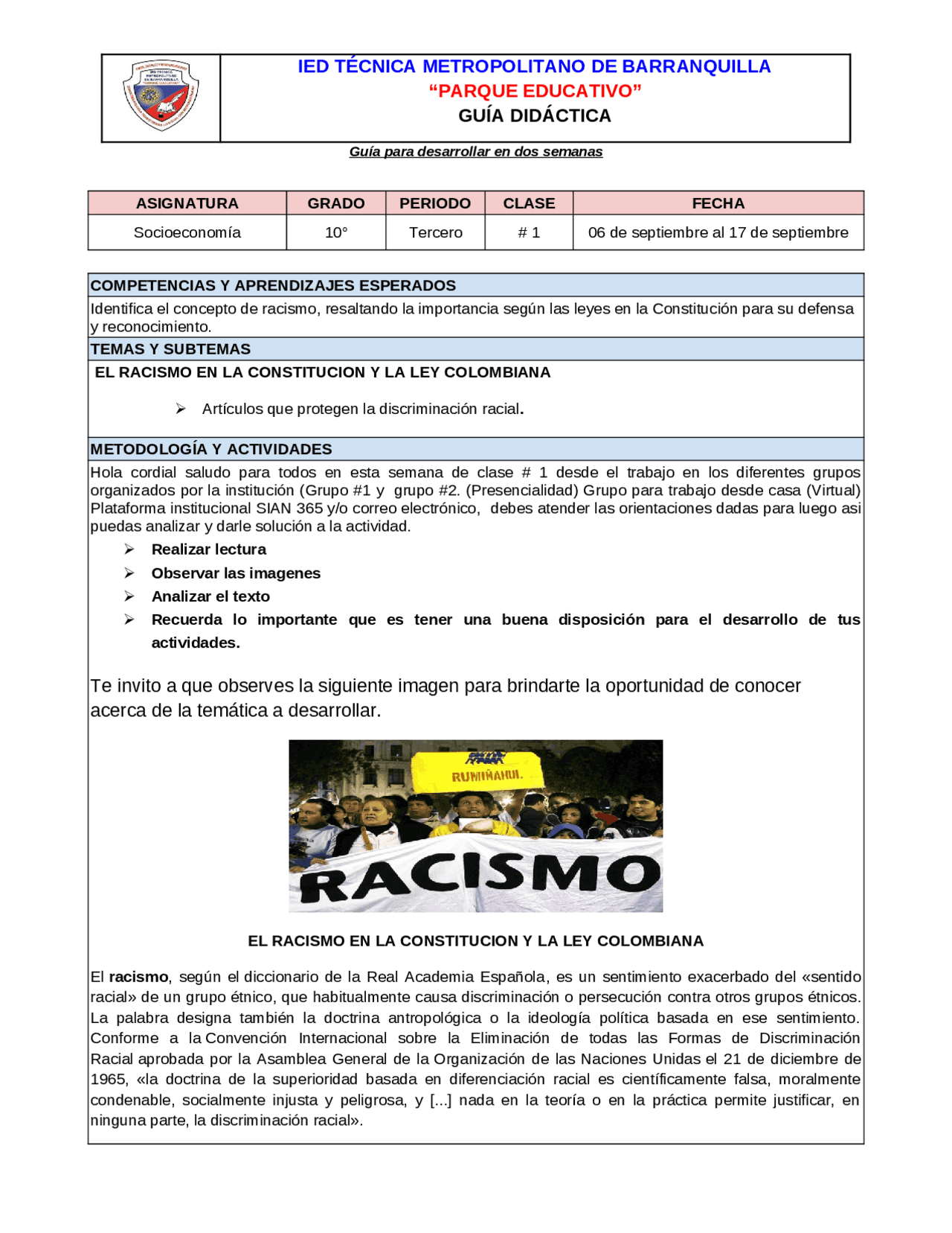 Taller del racismo en Colombia y sus efectos | Ejercicios de ...