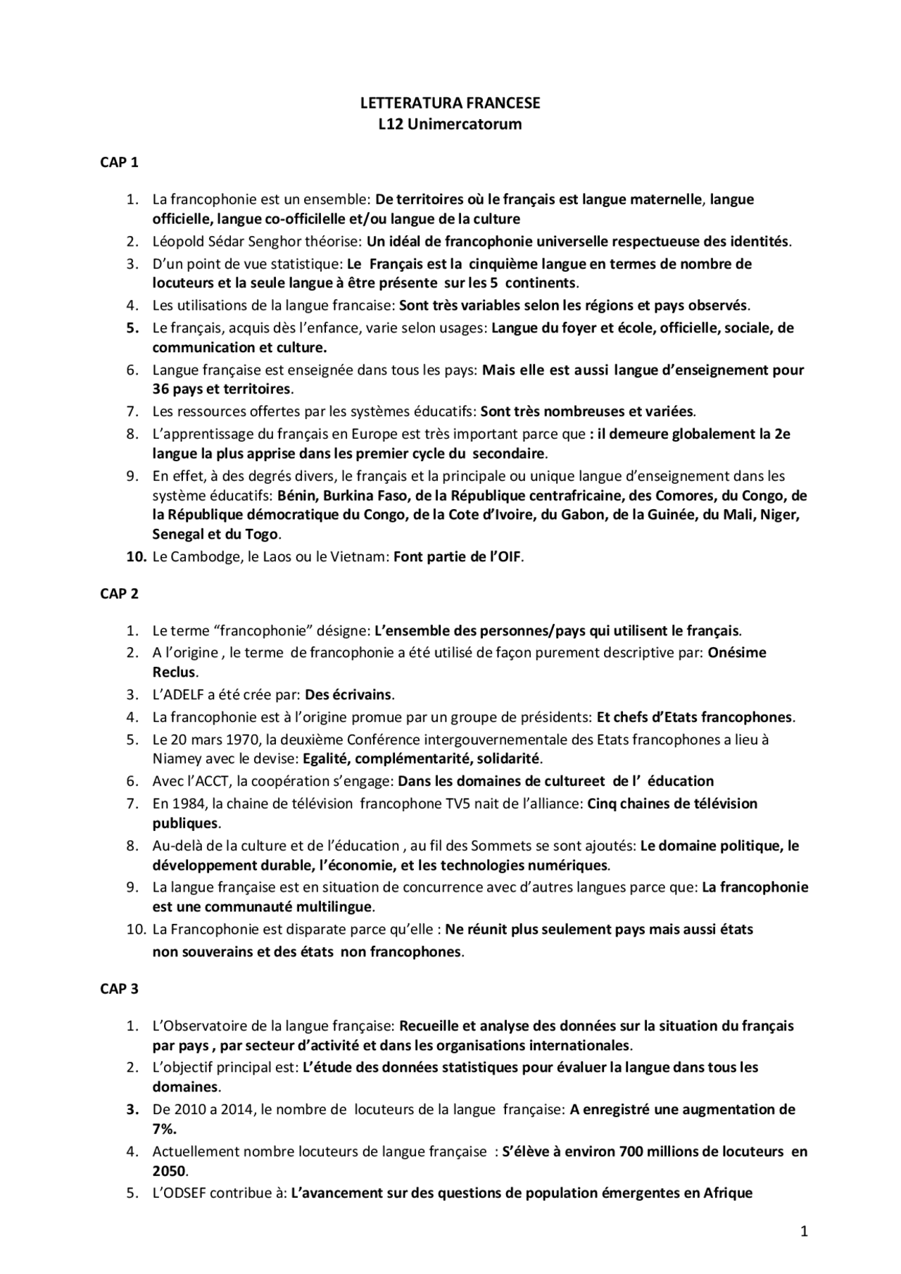 Letteratura Francese 9 Cfu L12 Lingue E Mercati Schemi E Mappe