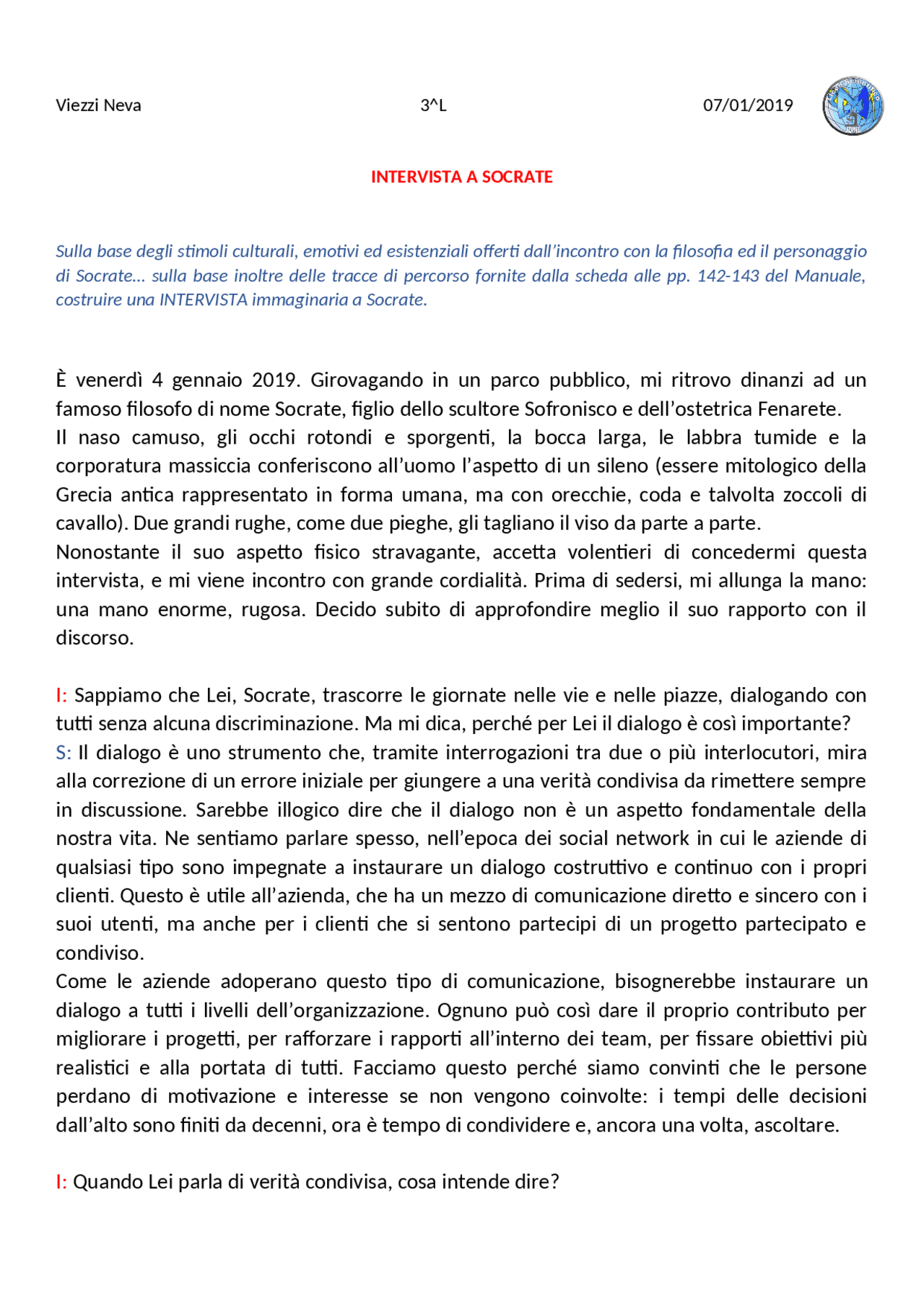 Intervista a Socrate - Docsity