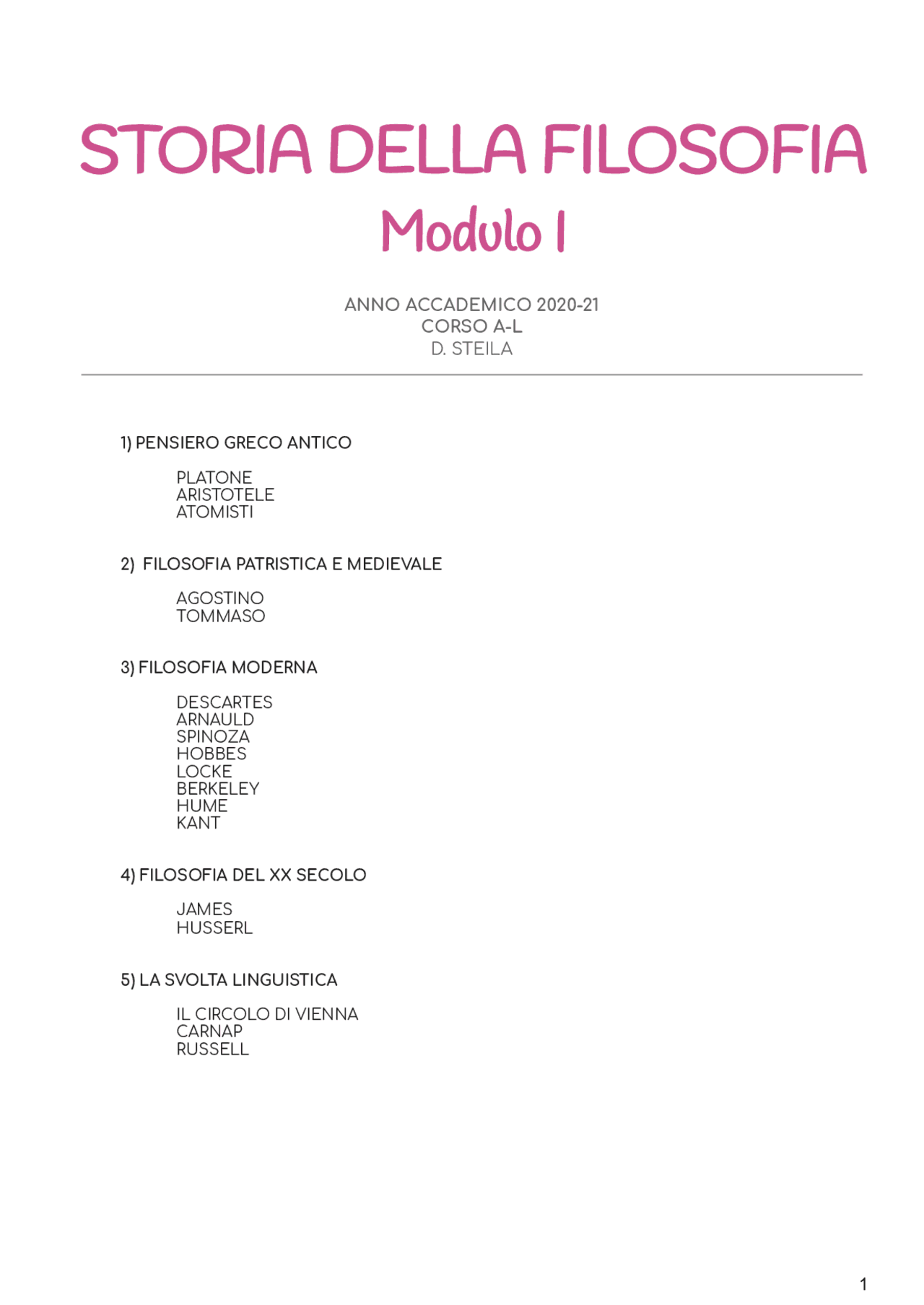 Appunti Storia Della Filosofia Modulo 1 Docsity