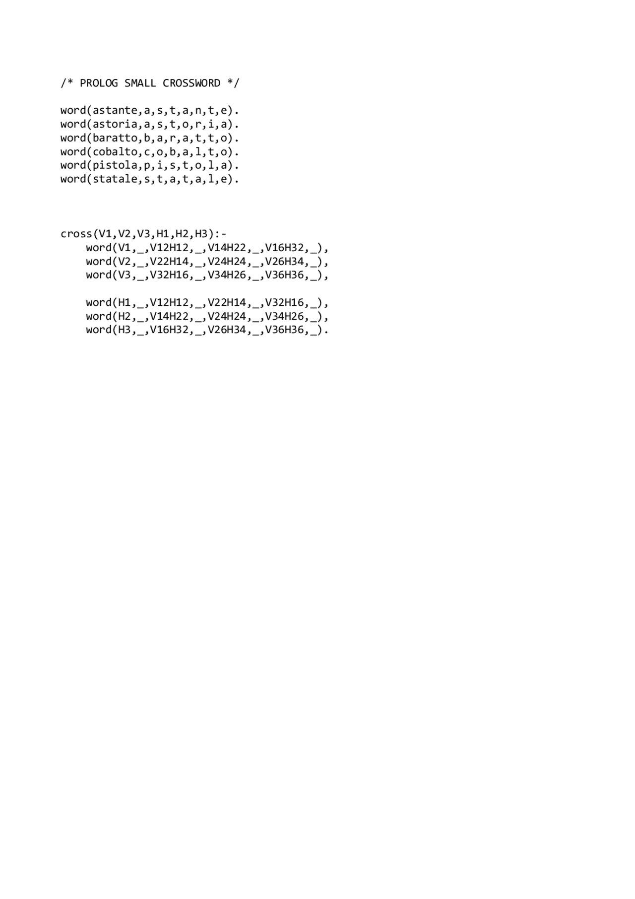 Small Crossword In Prolog Docsity