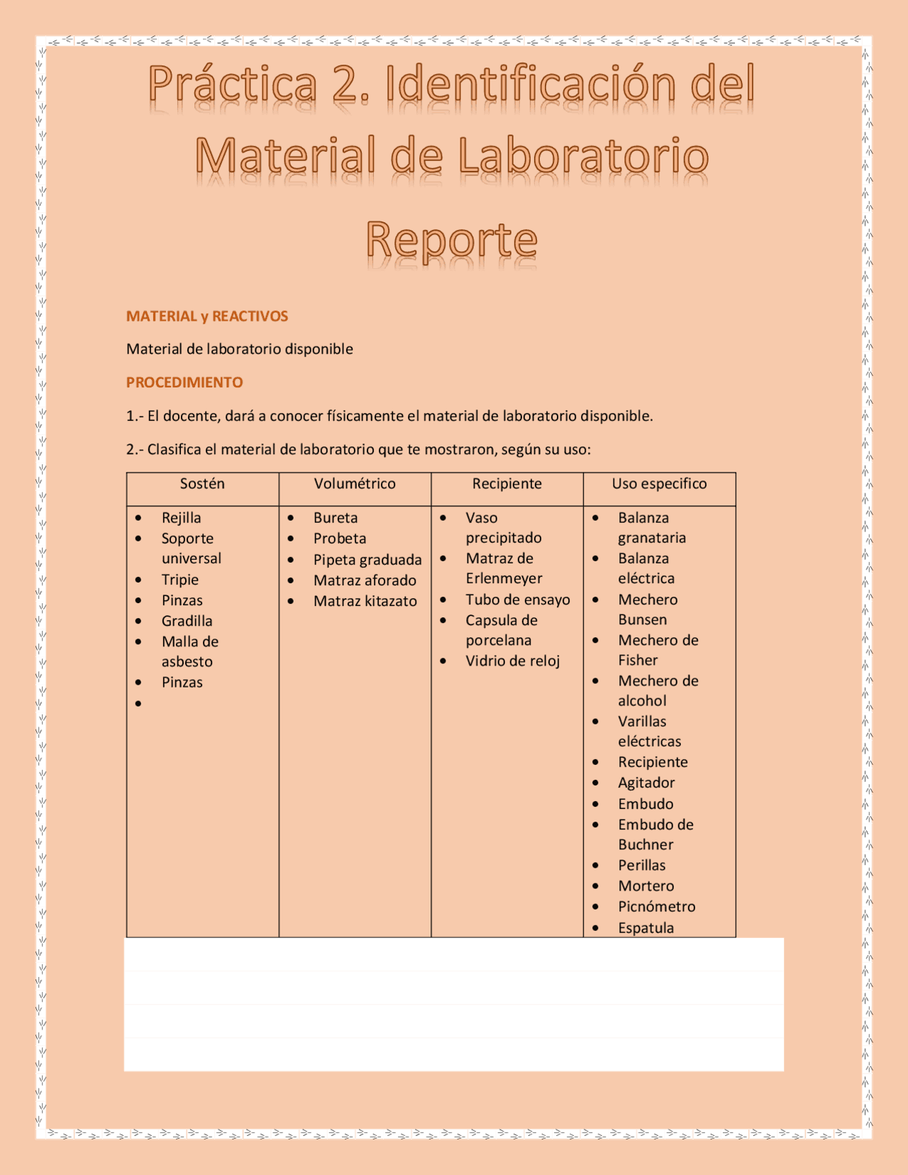 Material y reactivo practica 2 - Docsity