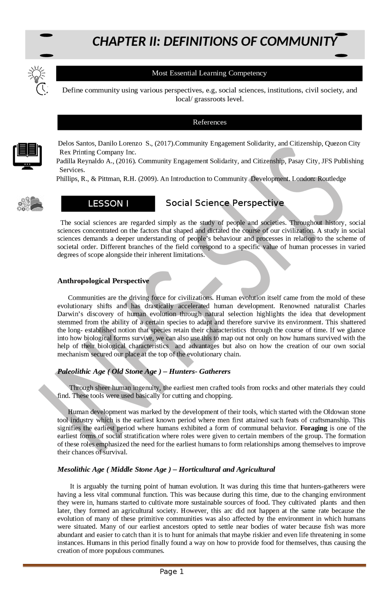 Modules In Community Engagement Docsity