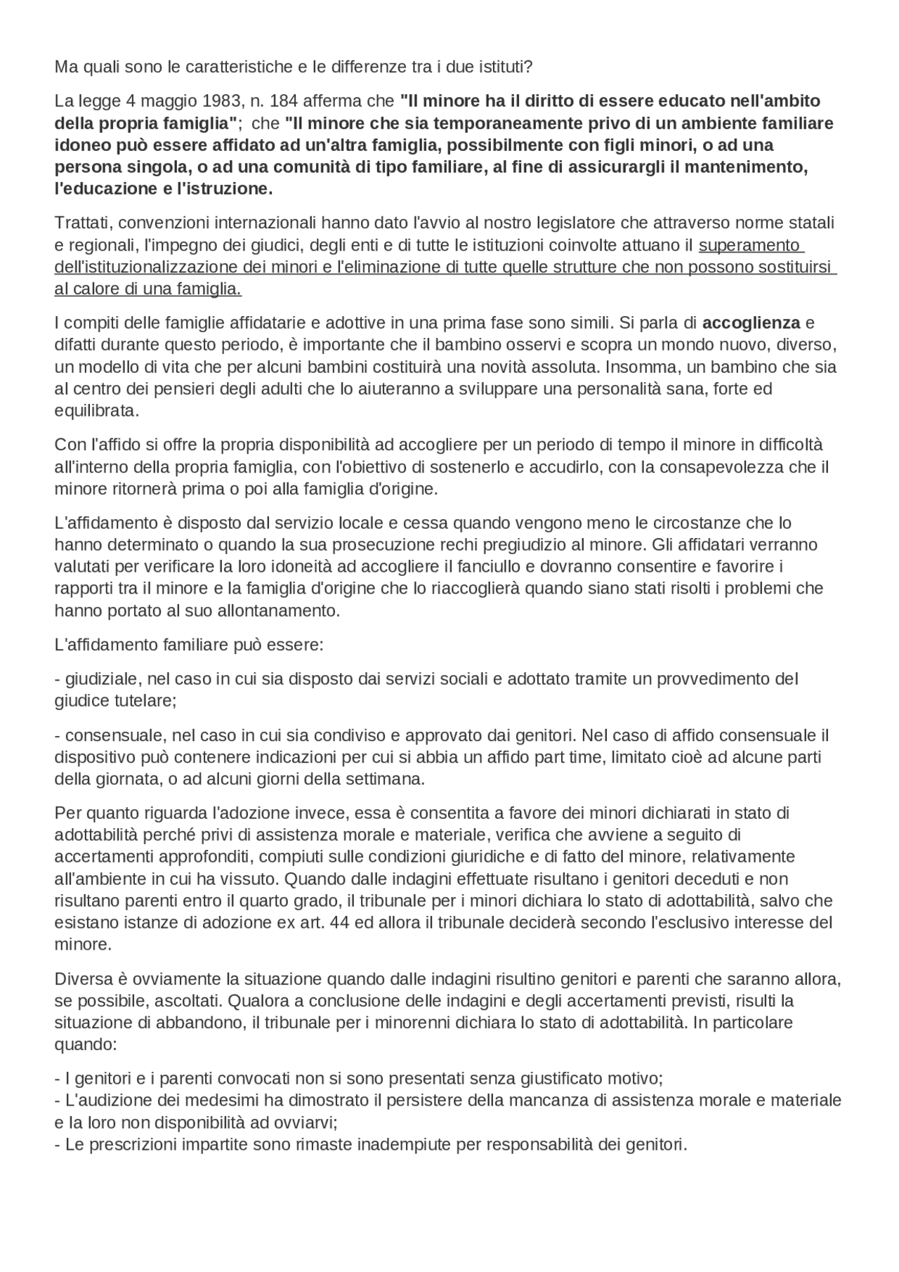 Differenza Tra Affidamento Ed Adozione Docsity
