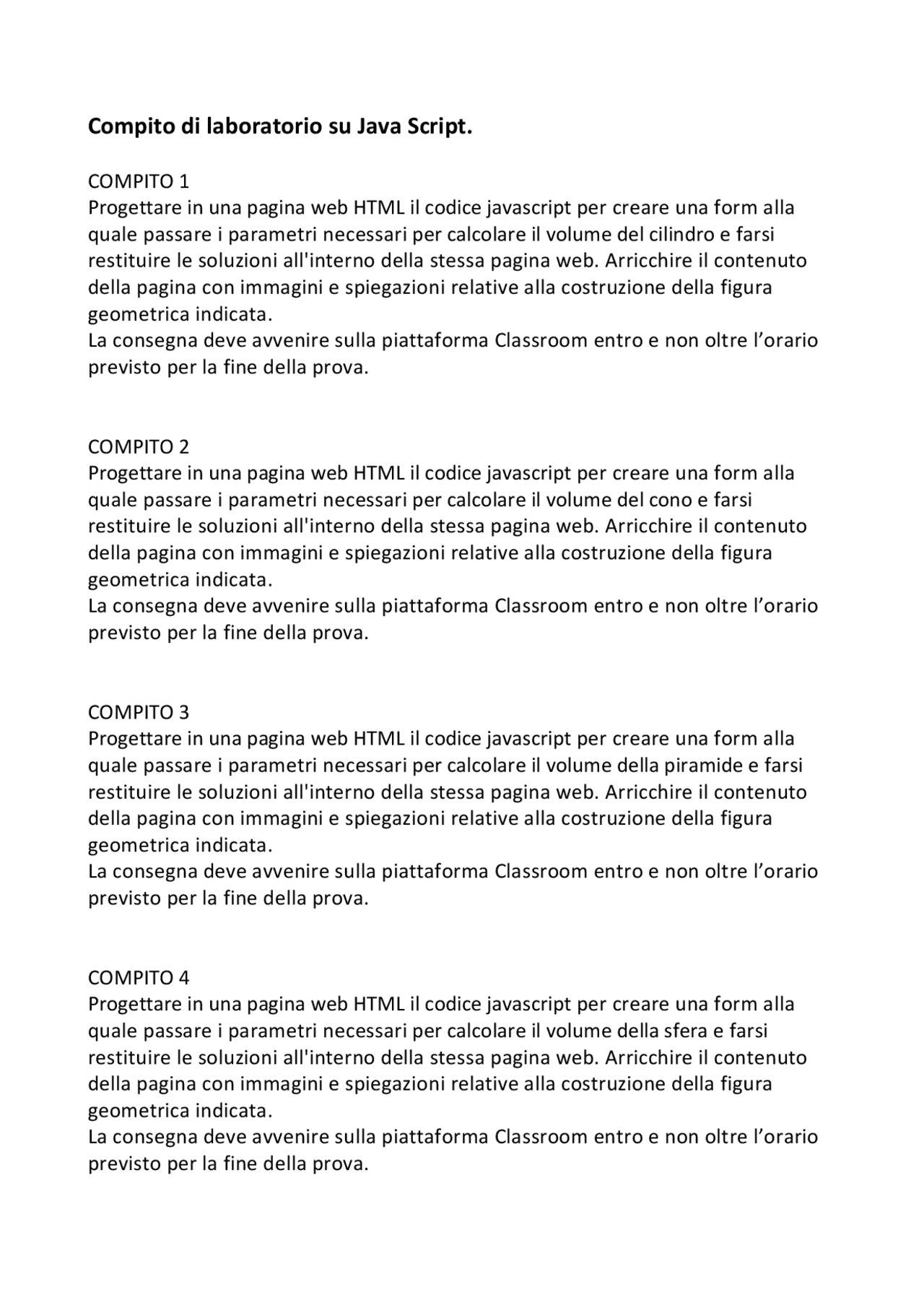 Esercizi di Javascript - Docsity Esercizi di Javascript - Docsity