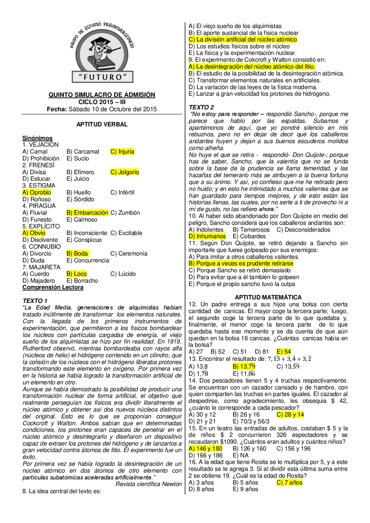 Simulacro de preguntas - Docsity