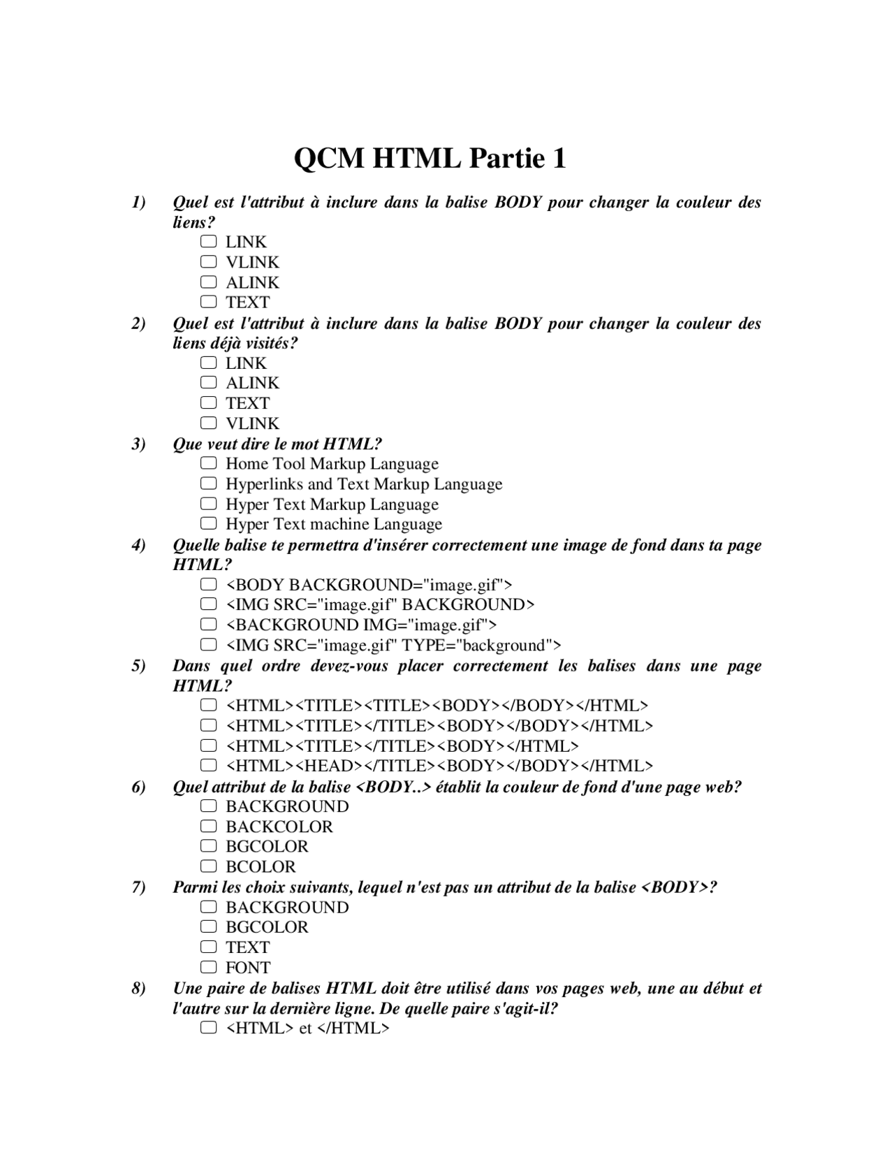 Qcm Html Partie 1 6 Avec Réponses Exercices Programmation