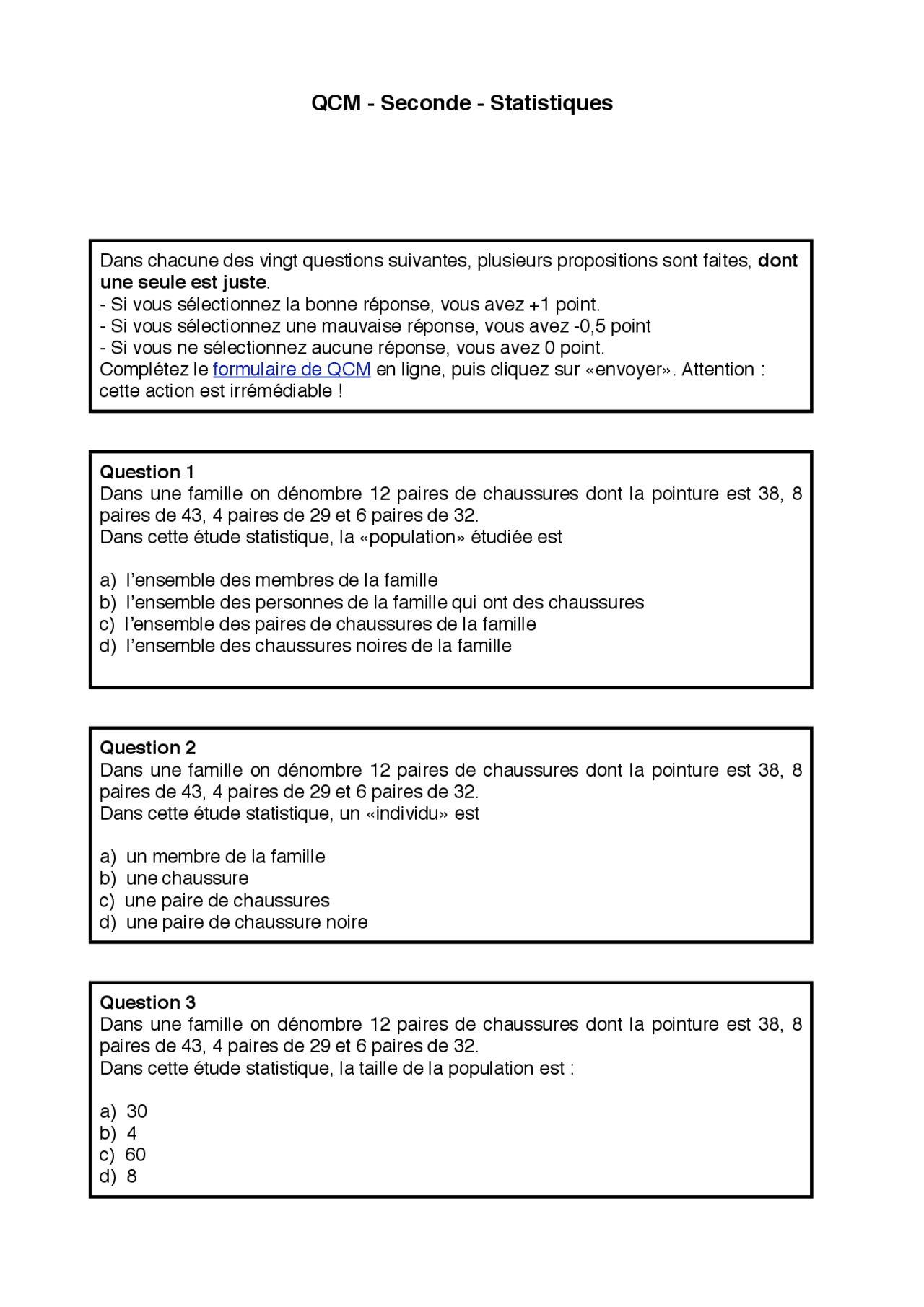 QCM - Seconde - Statistiques - Docsity