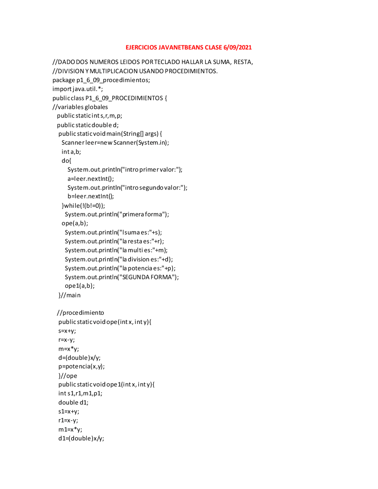 Ejercicios Netbeans Ejercicios Netbeans Ejercicios De Programación