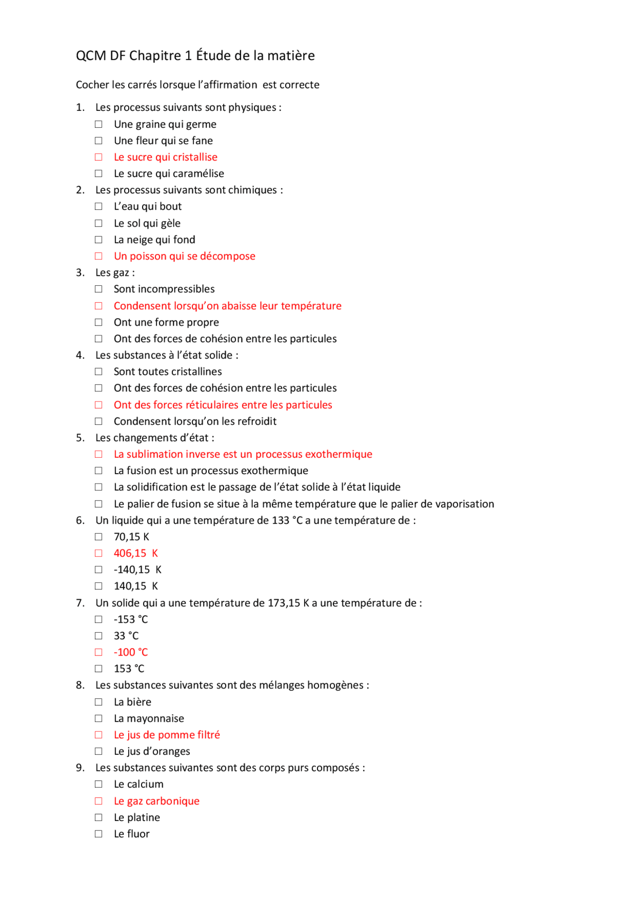 Atomes Et Molécules 4ème Questionnaire Corrigé Exercices Chimie
