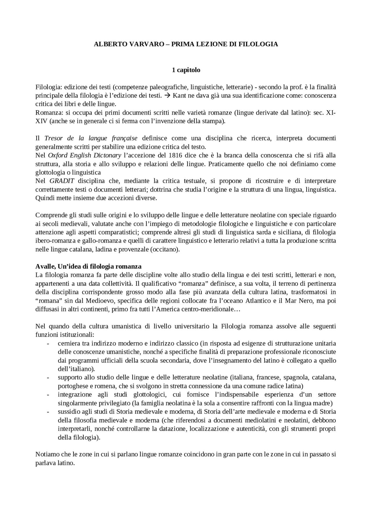 Sintesi Del Libro Prima Lezione Di Filologia Di Alberto Varvaro Docsity