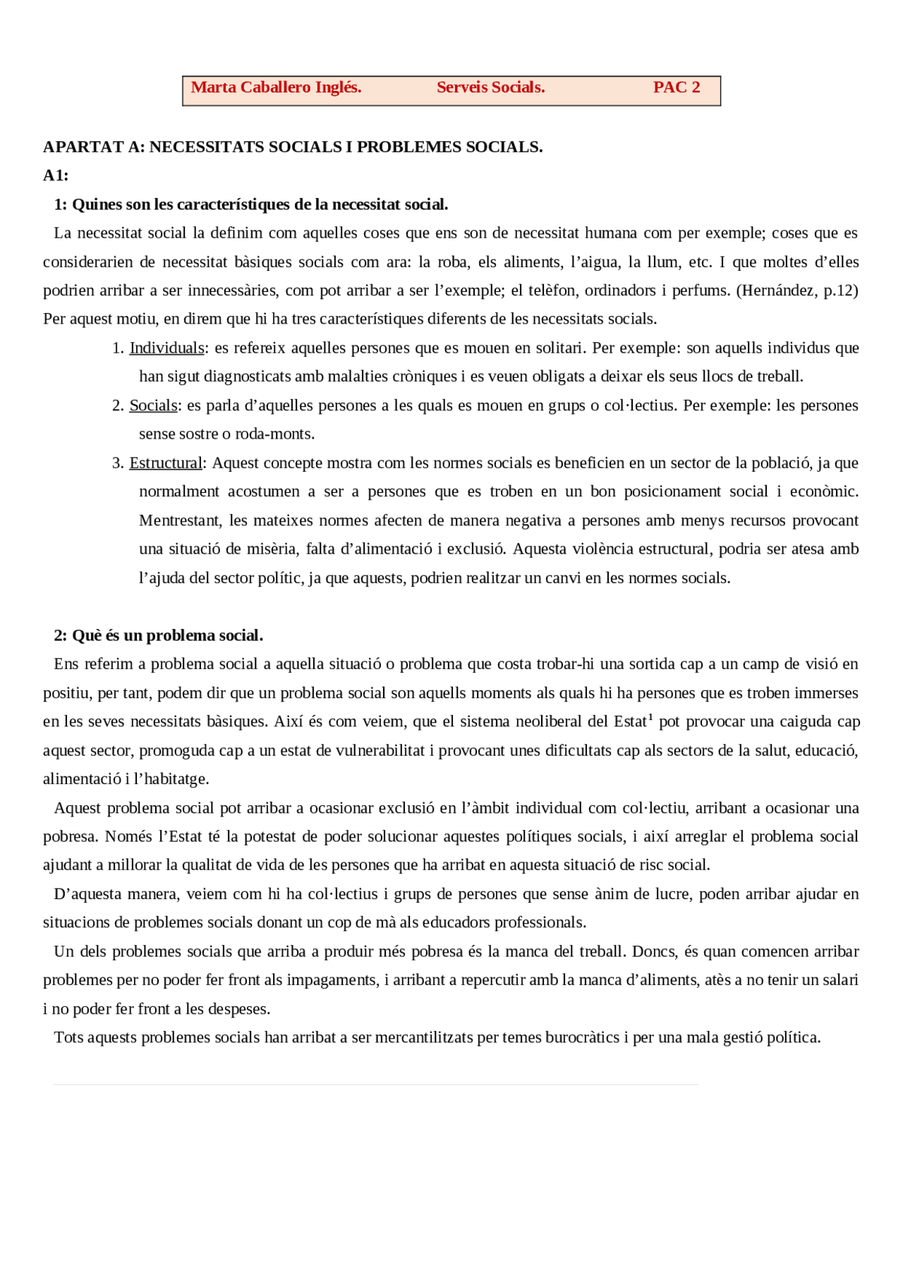Pac 2 Necessitas Socials I Problemes Socials Docsity