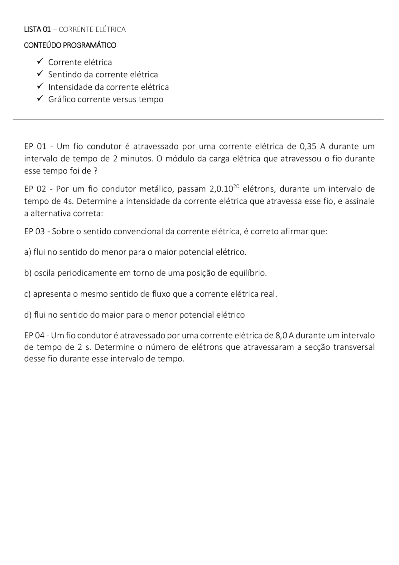Lista De Exercício Para O Ensino Médio Docsity