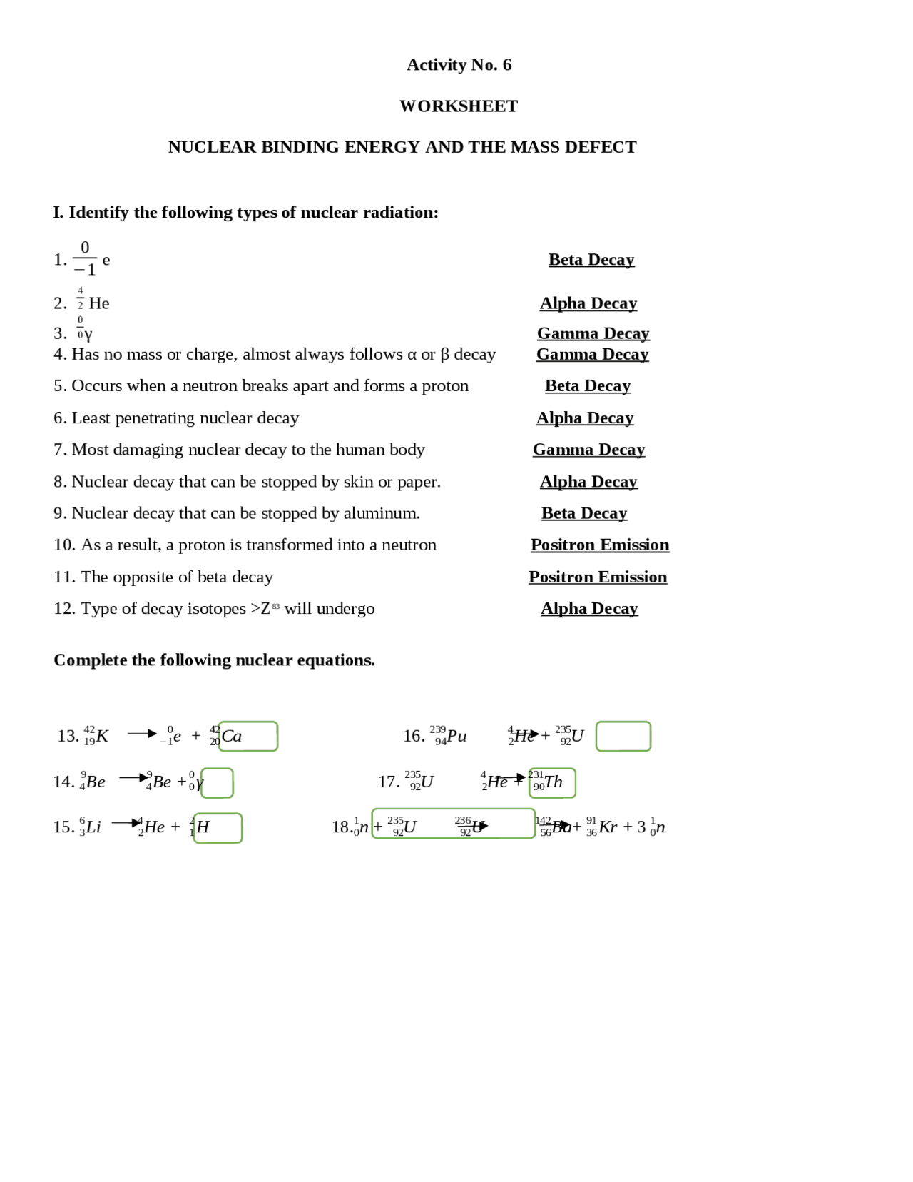 Nuclear Binding And Mass Defect Docsity