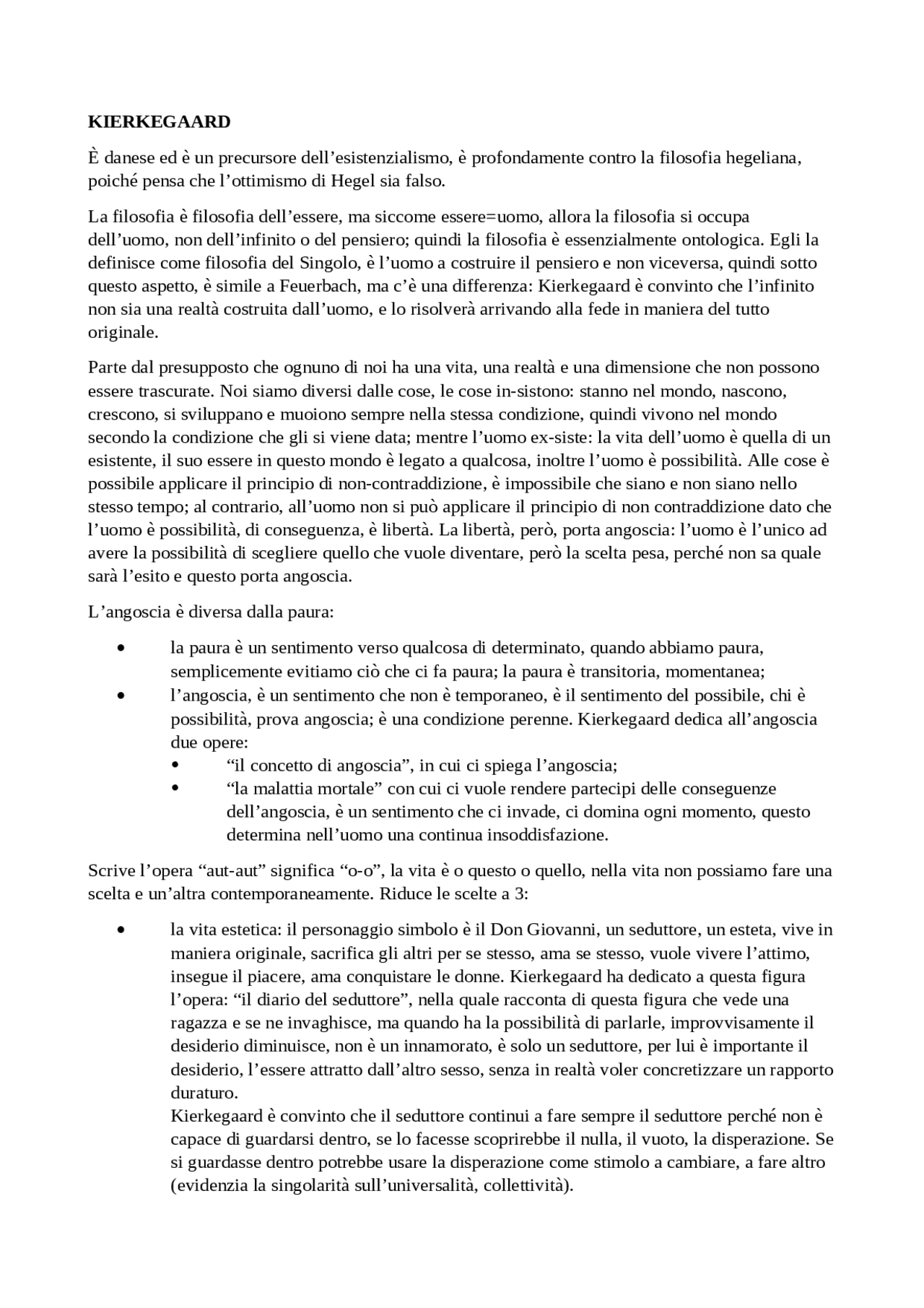 Appunti Sintetici Kierkegaard Docsity