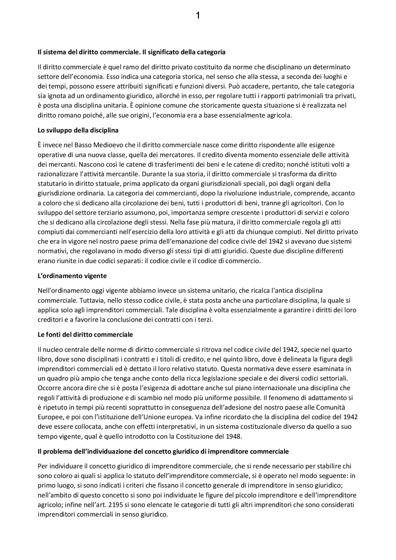 Diritto Commerciale Programma Completo Unict Corso A-L - Docsity