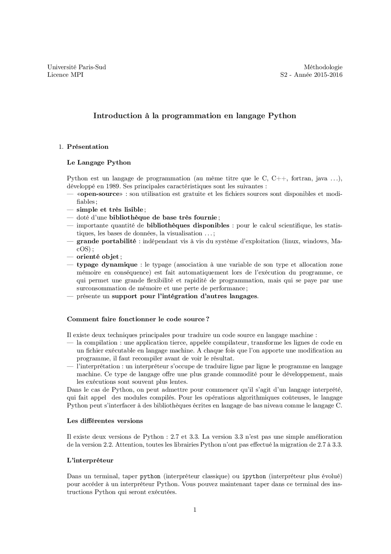 Introduction sur python - Docsity