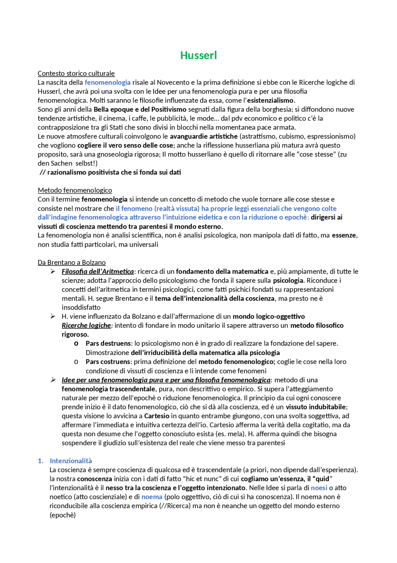 Il Pensiero Di Husserl Docsity