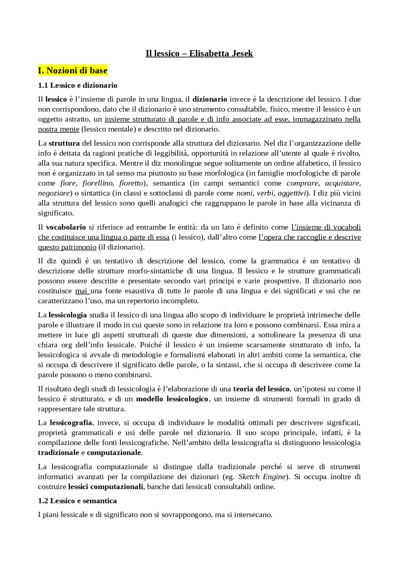 Elisabetta Jesek Il Lessico Docsity