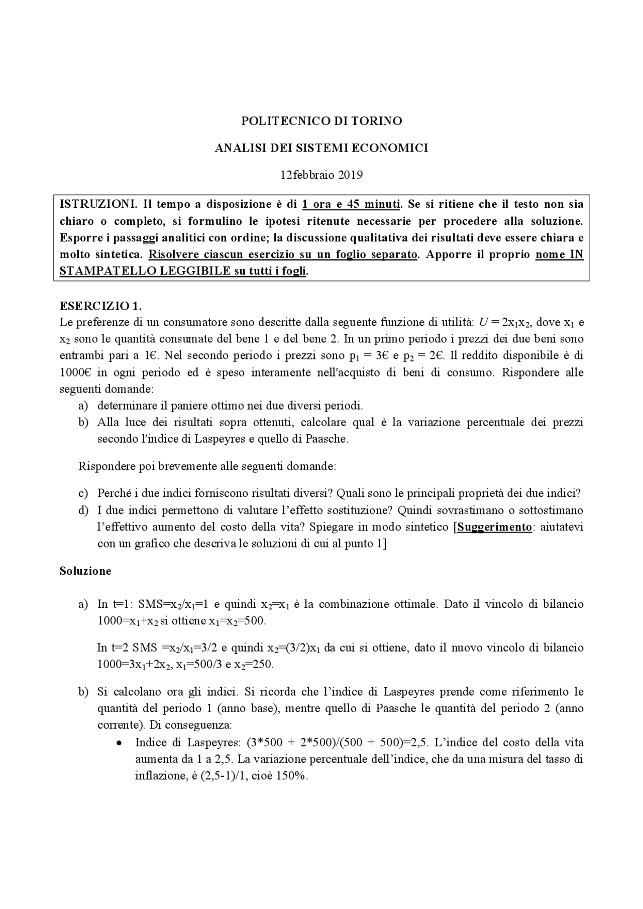 Economia Dei Sistemi Industriali 2 Appello Docsity