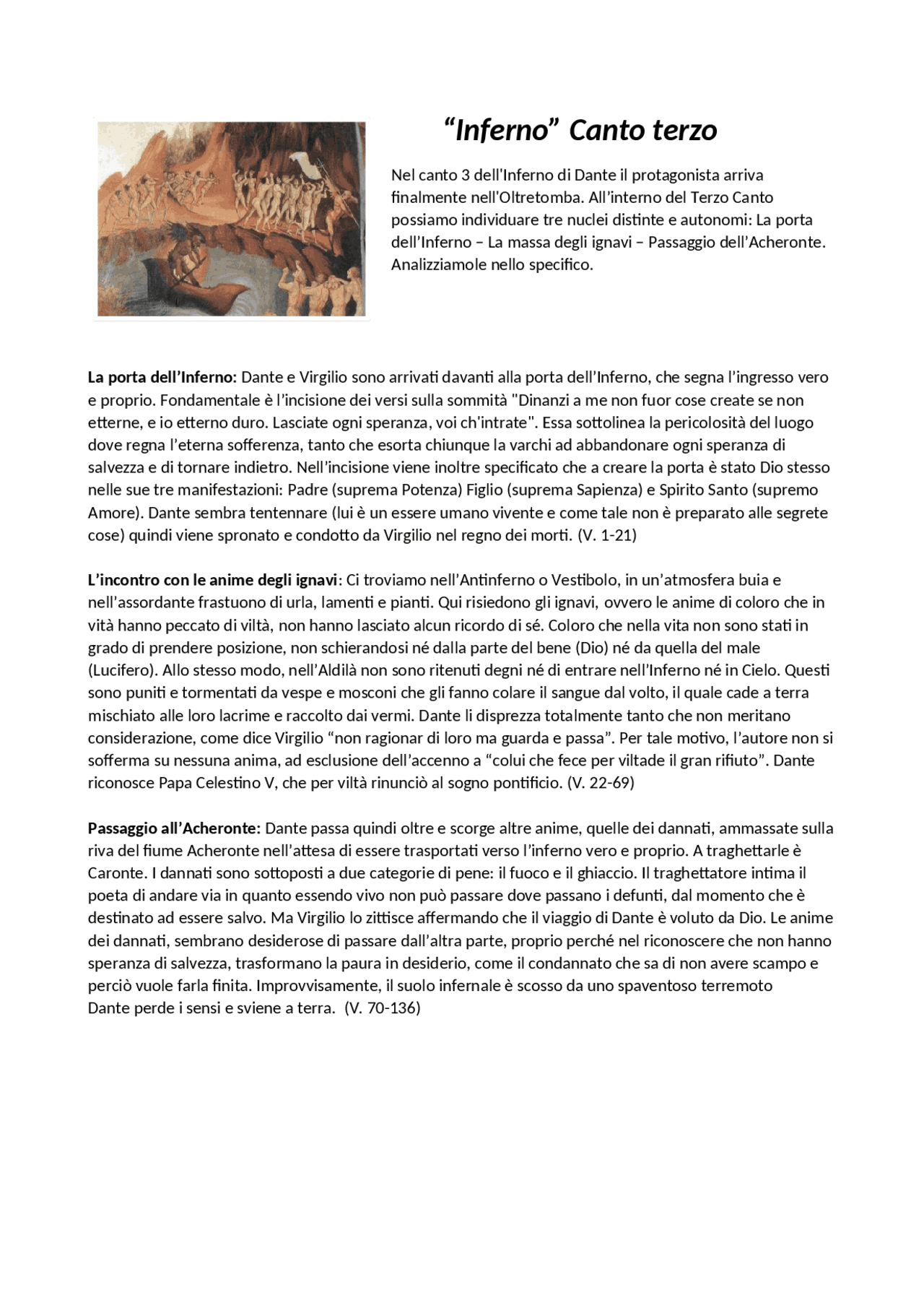 Inferno Canto Terzo Divina Commedia Docsity