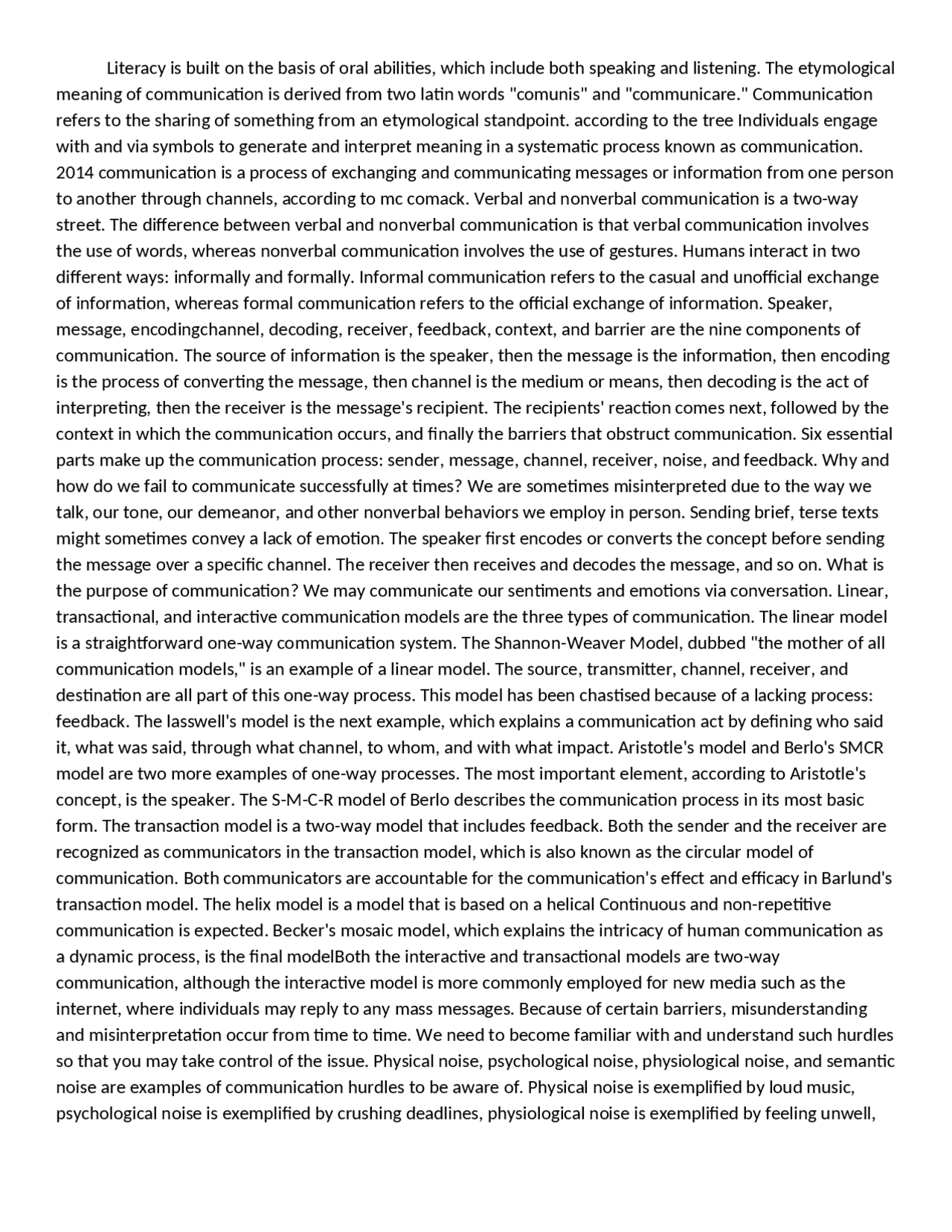 Oral Communication Summary Of The Lesson 1 Docsity