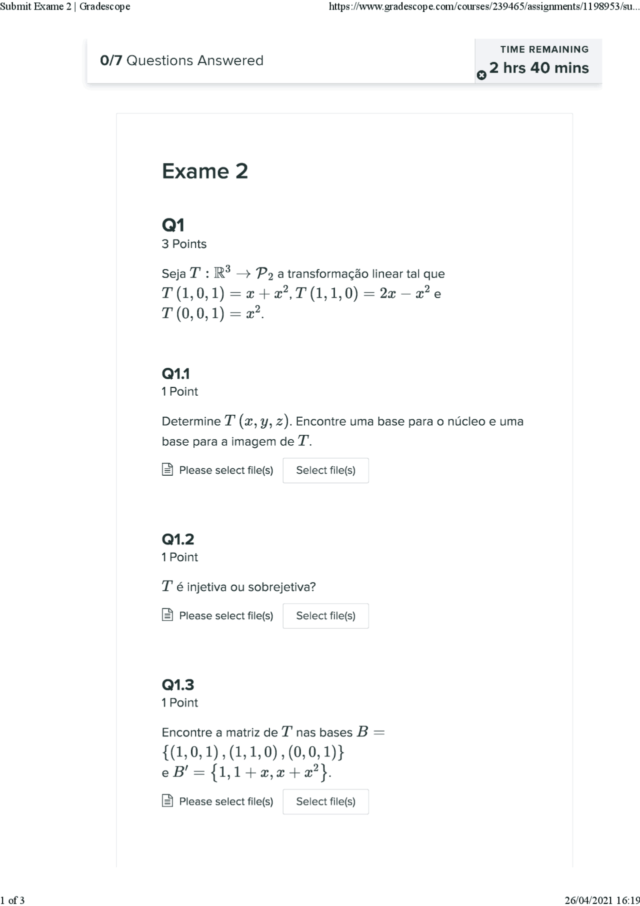 Prova 2 de Álgebra Linear - Docsity