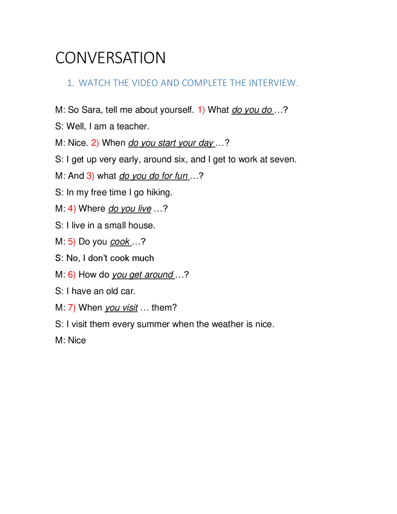 Actividad conversación simple - Docsity