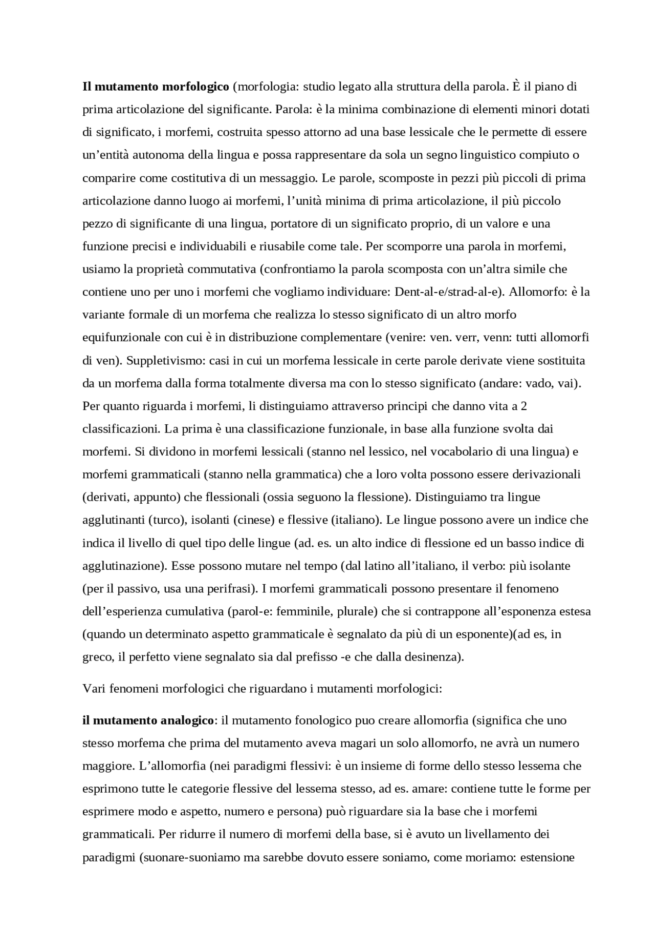 Seconda Parte Del Mutamento Morfologico Docsity